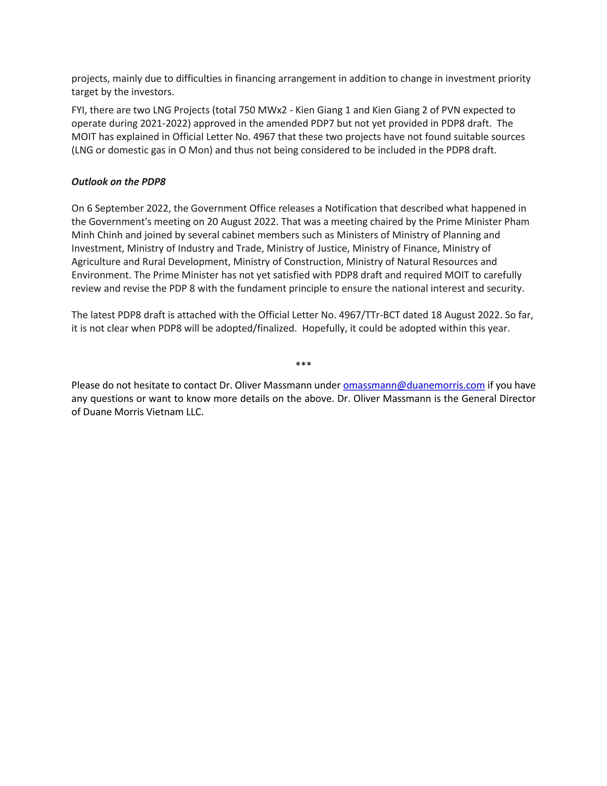 VIETNAM – ENERGY – LNG AND POWER DEVELOPMENT PLAN 8 - PDP 8 – LATEST ...