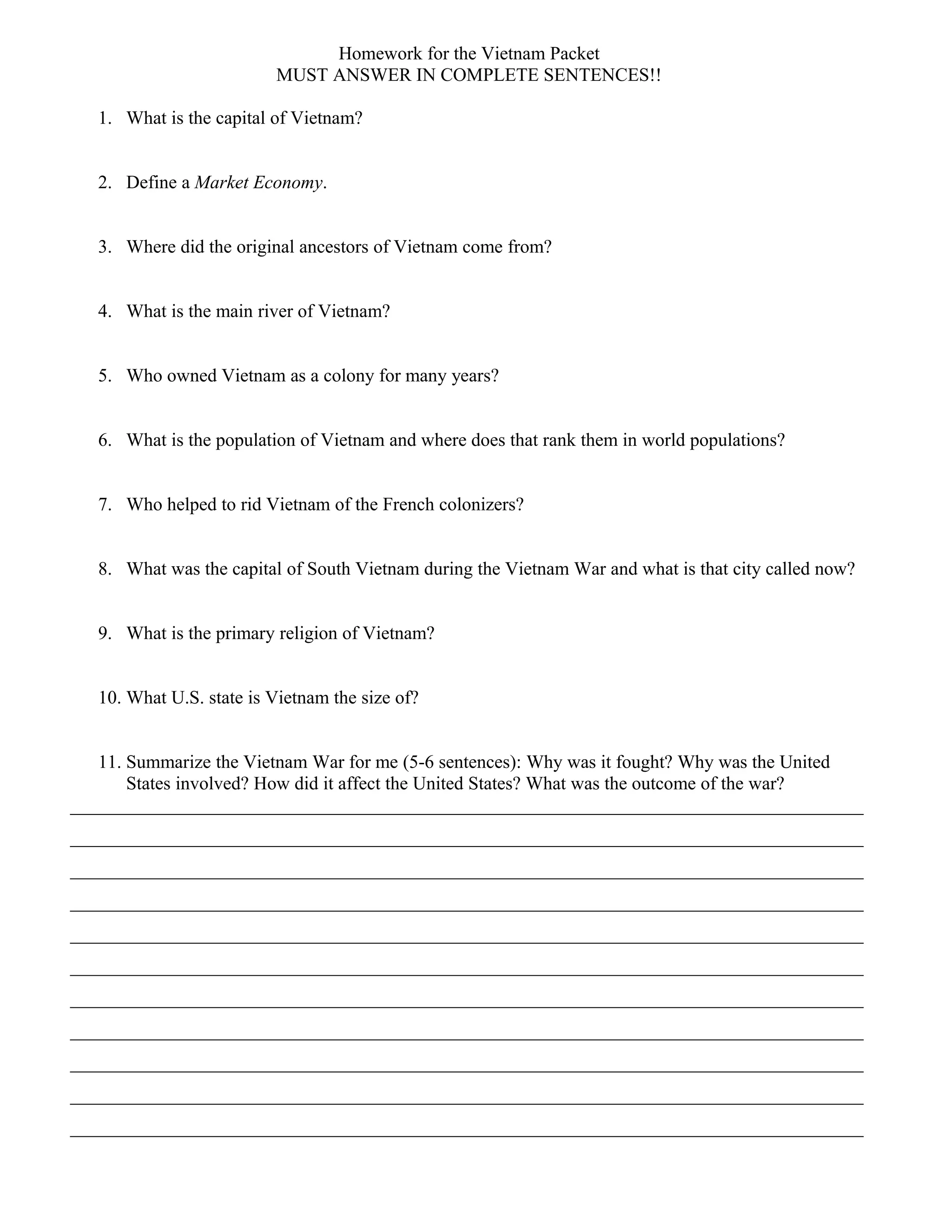 Vietnam homework (summary) | PDF