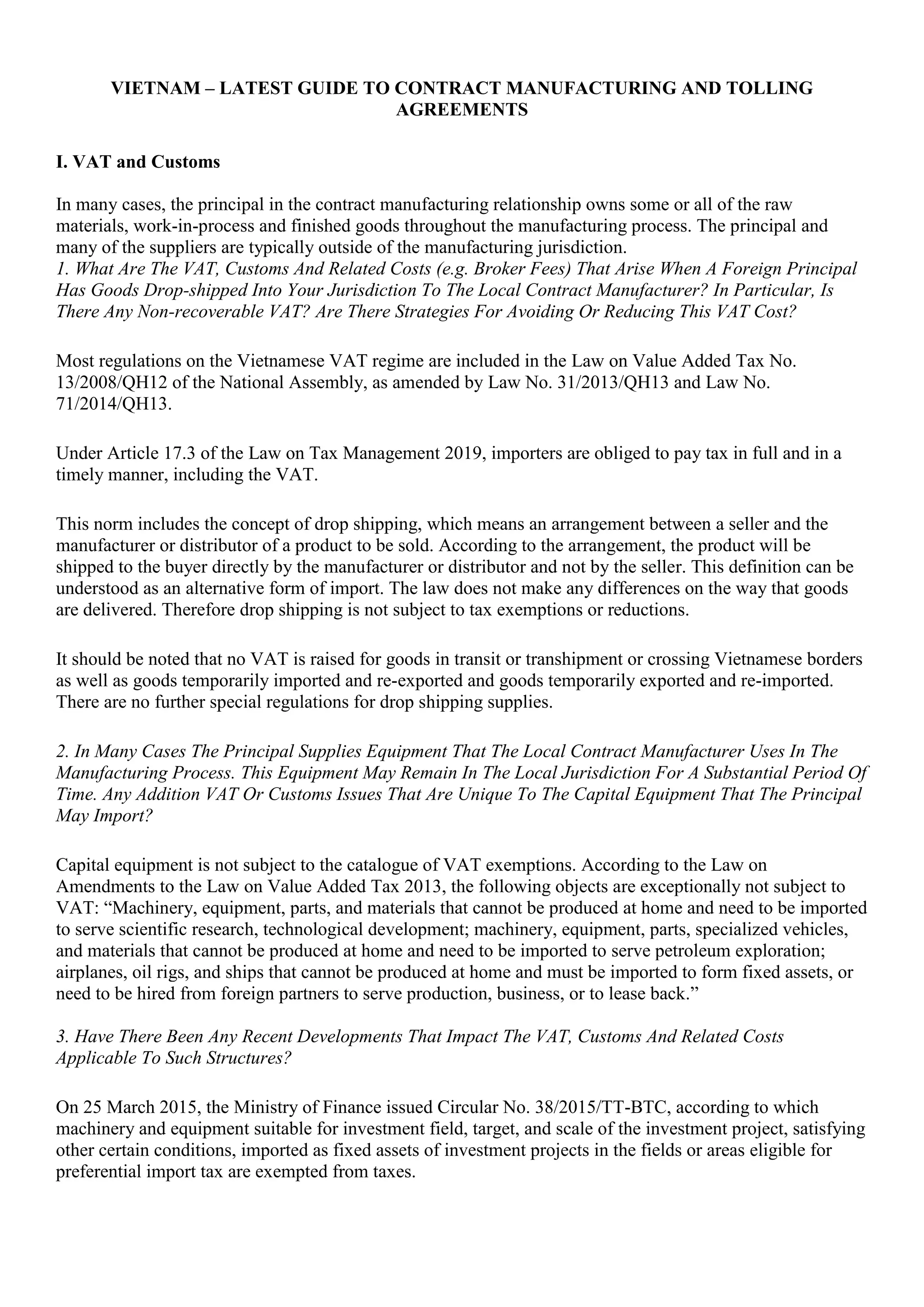 VIETNAM – LATEST GUIDE TO CONTRACT MANUFACTURING AND TOLLING AGREEMENTS ...