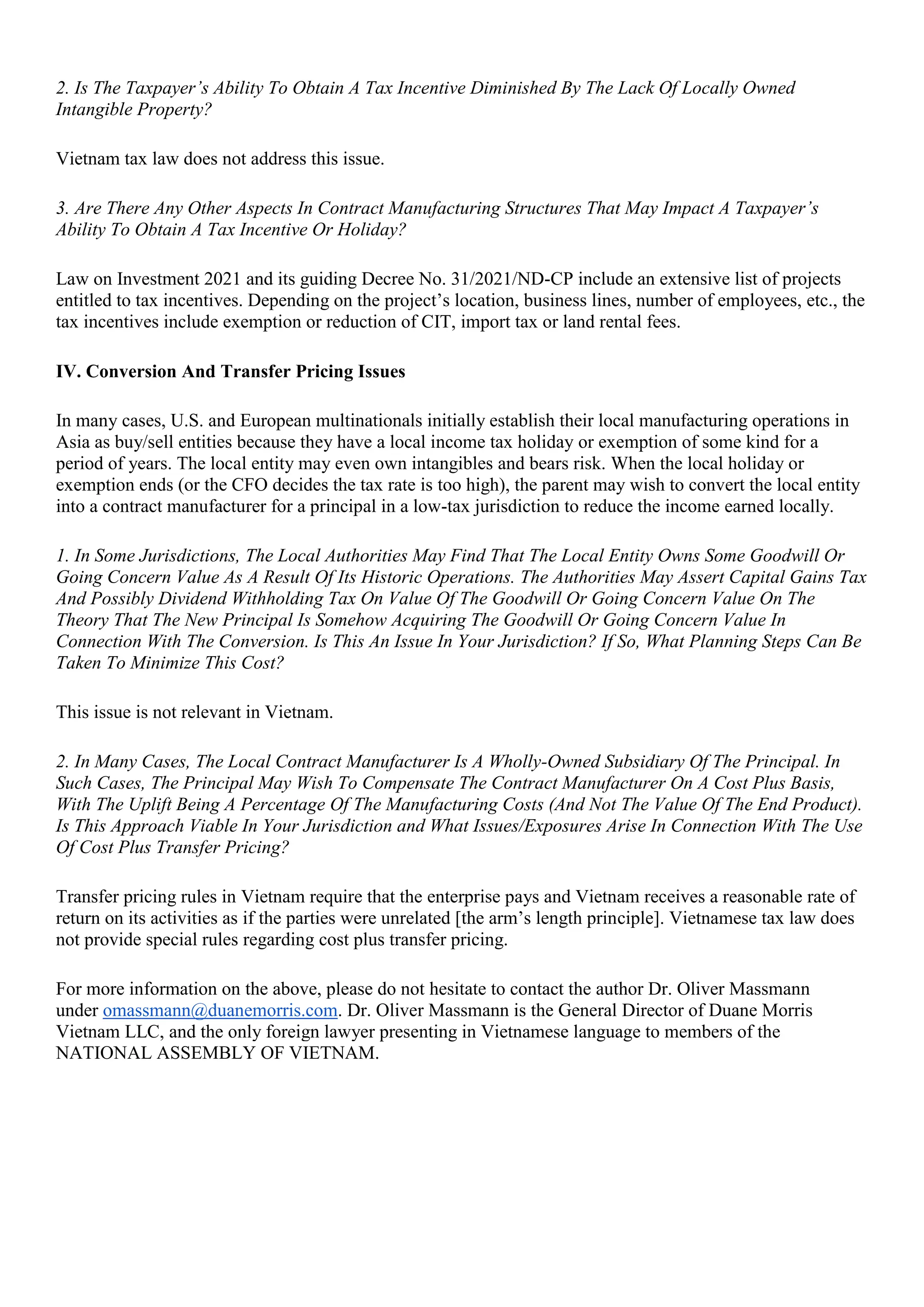 VIETNAM – LATEST GUIDE TO CONTRACT MANUFACTURING AND TOLLING AGREEMENTS ...