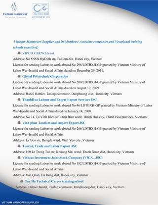Vietnam manpowersupplier profile | PDF | Human Resources | Business