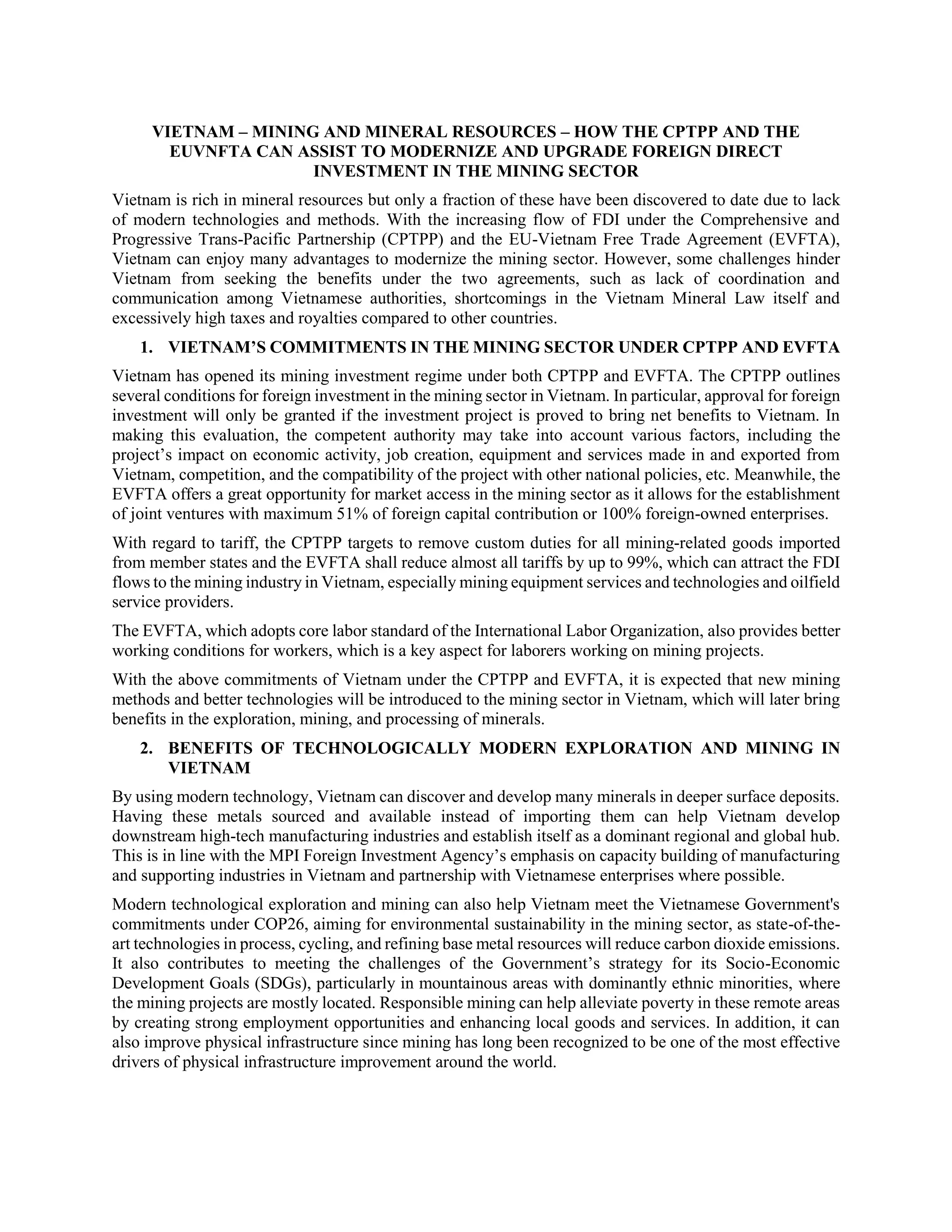 VIETNAM – MINING AND MINERAL RESOURCES – HOW THE CPTPP AND THE EUVNFTA ...