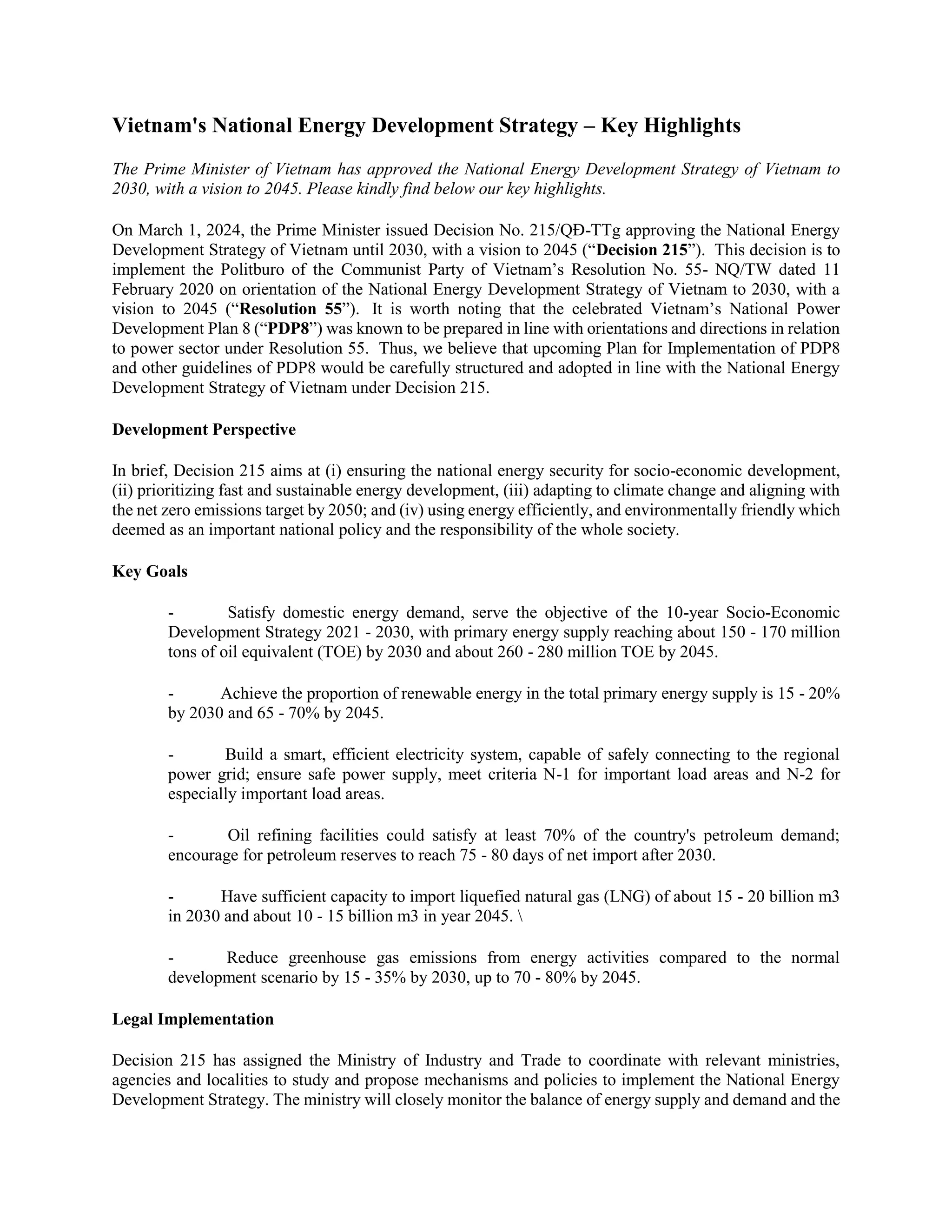 Vietnam's National Energy Development Strategy – Key Highlights | PDF