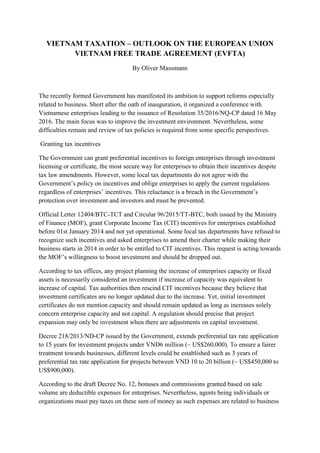 VIETNAM TAXATION – OUTLOOK ON THE EUROPEAN UNION VIETNAM FREE TRADE AGREEMENT (EVFTA) | PDF