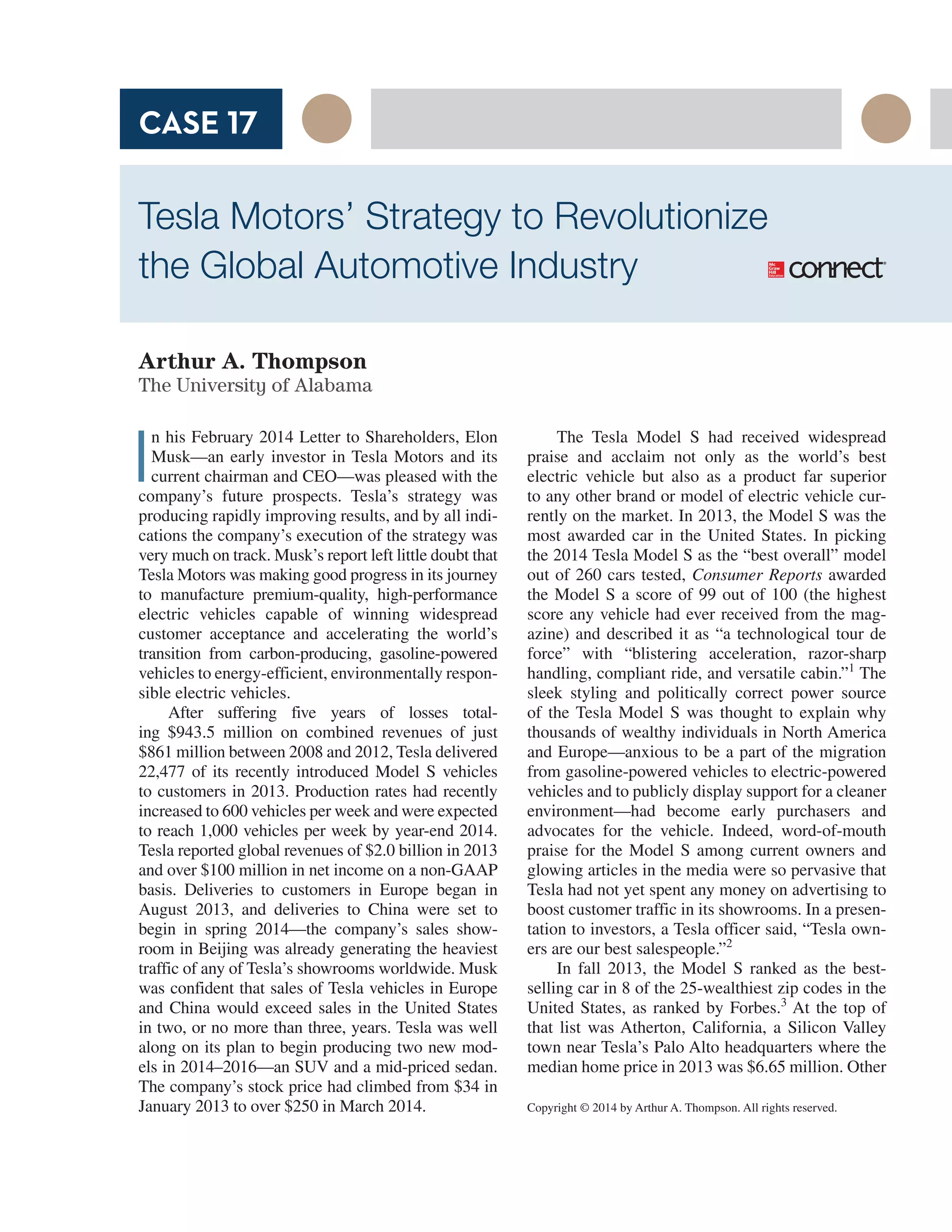 Tesla Motors’ Strategy to Revolutionize the Global Automotive Industry ...