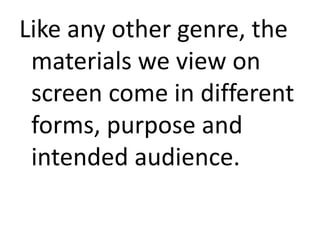 VIEWING GENRE classroom slides presentation | PPT