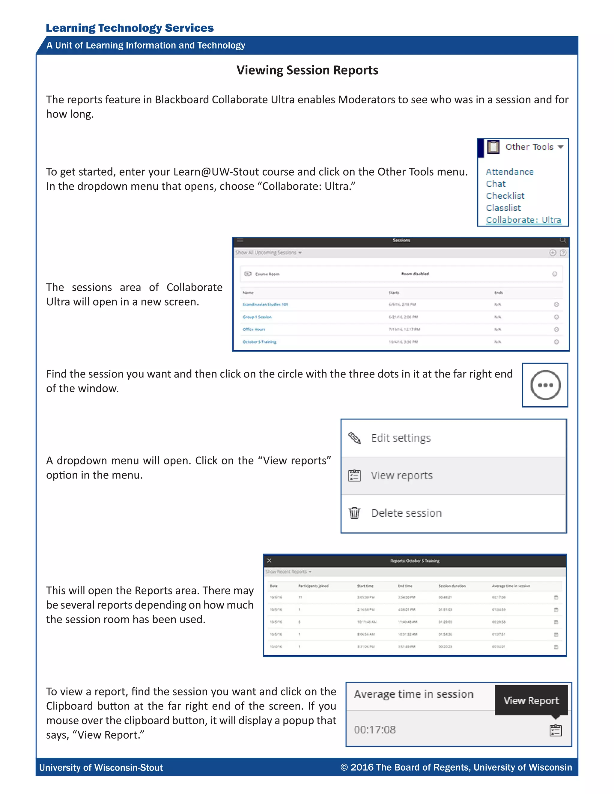Blackboard Collaborate Ultra - Viewing Session Reports | PDF