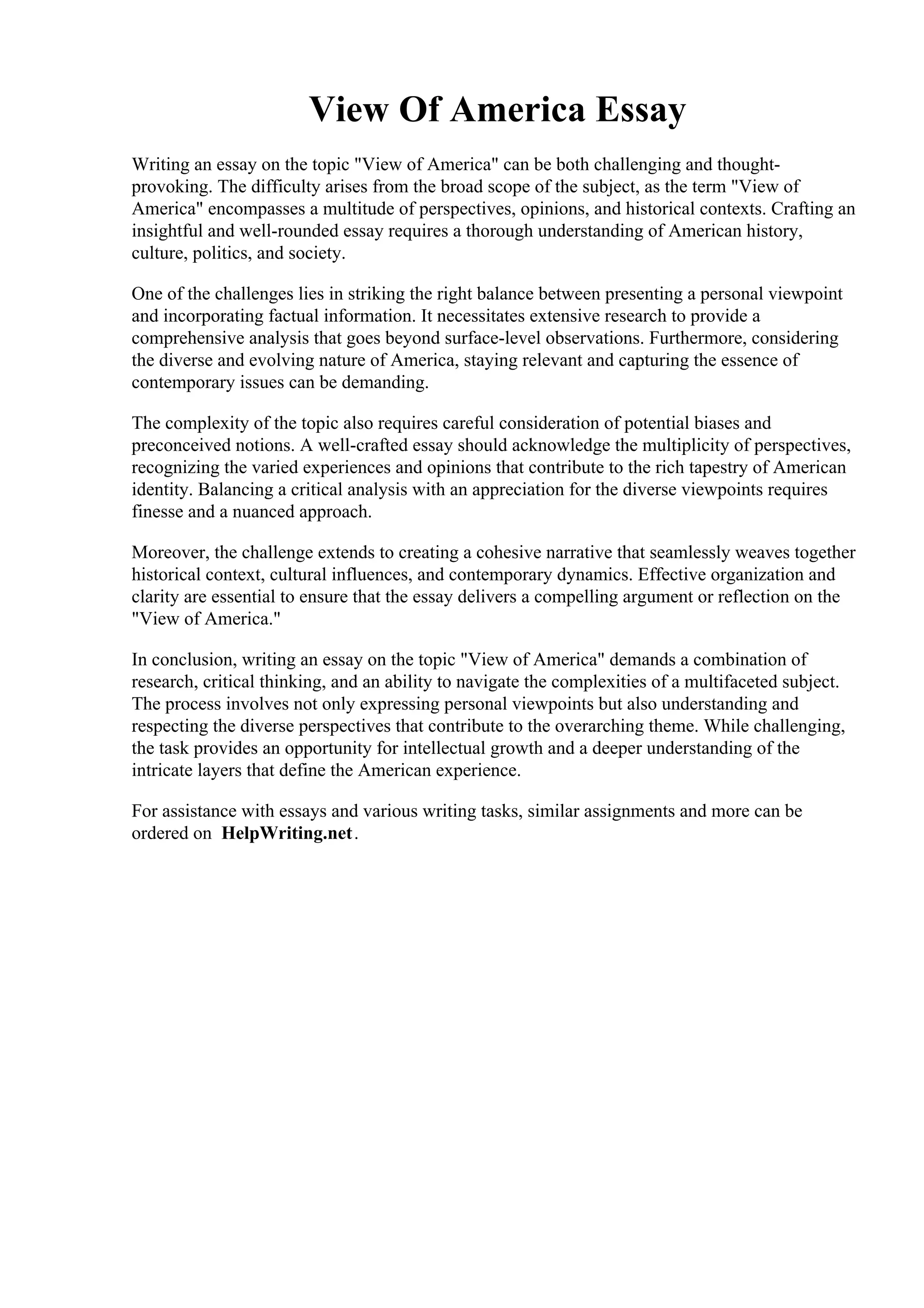 View Of America Essay | PDF