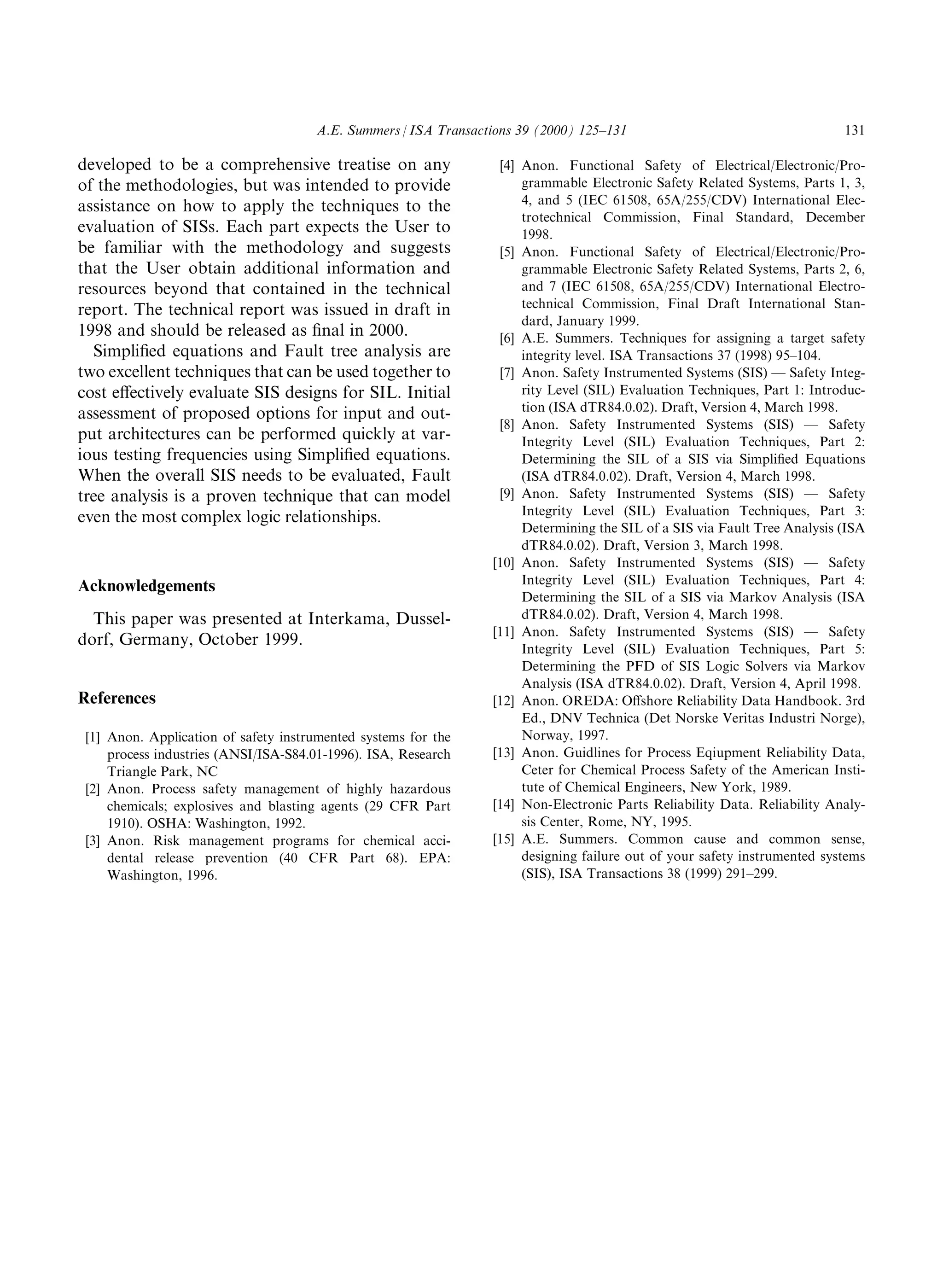 Viewpoint on ISA TR84.0.02 - simplified methods and fault tree analysis ...