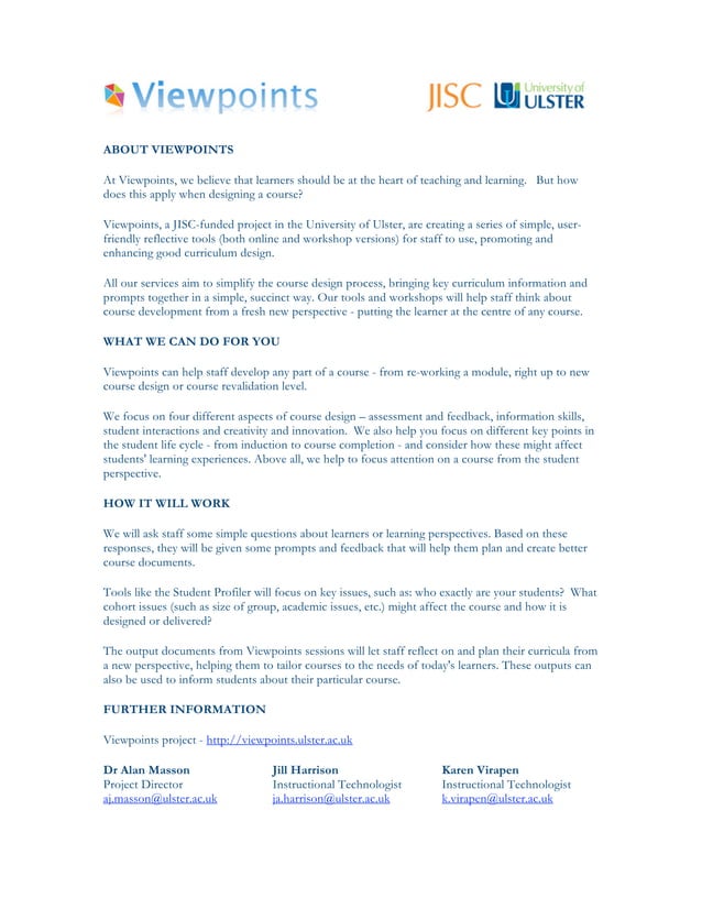 Viewpoints factsheet | PDF | Educational Assessment | Education