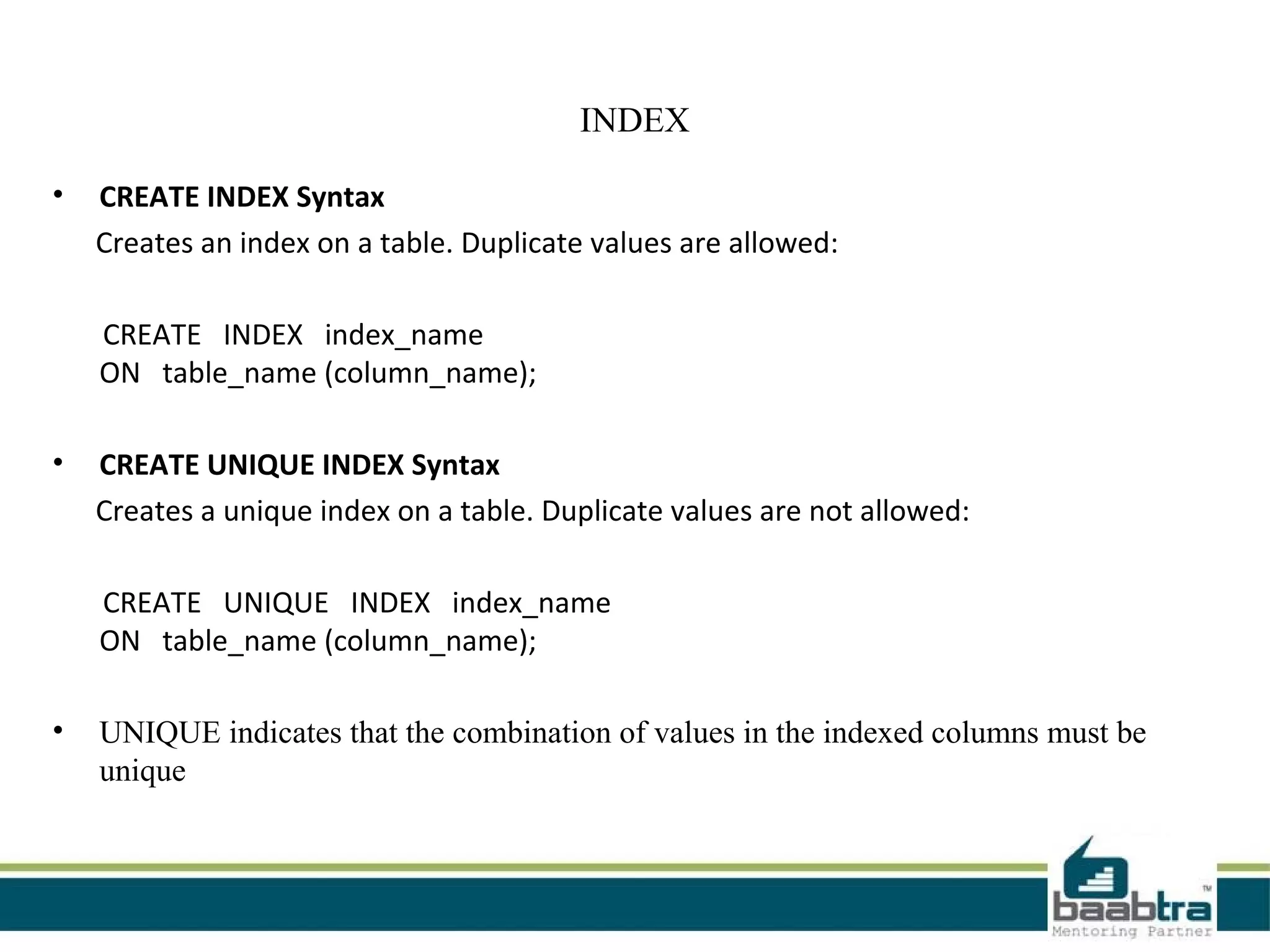 Views Triggers Functions Stored Procedures Indexing And Joins Ppt Databases Computer