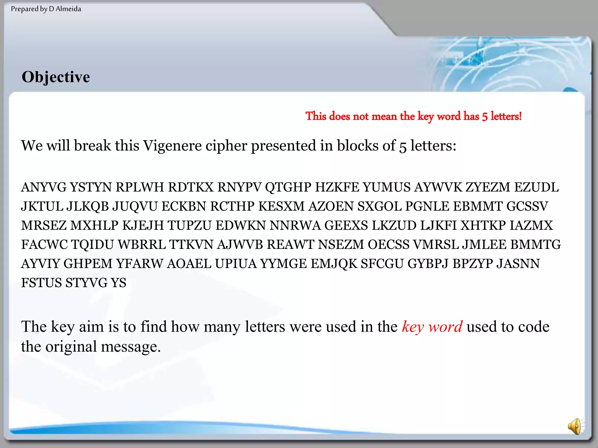How to decode a Vigenere code | PPT