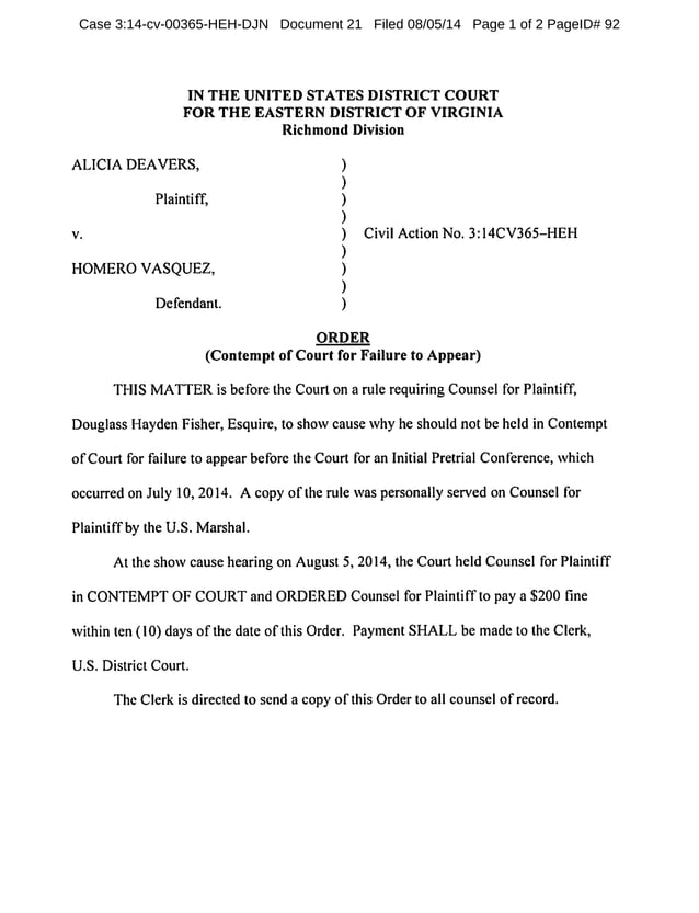 Contempt of Court Douglass Hayden Fisher | PDF