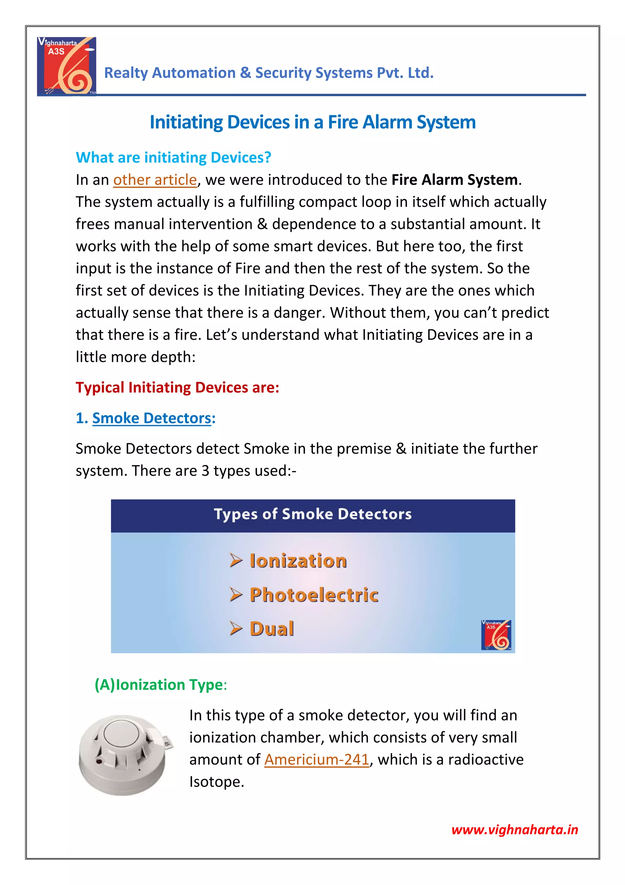 Initiating Devices in a Fire Alarm System | PDF