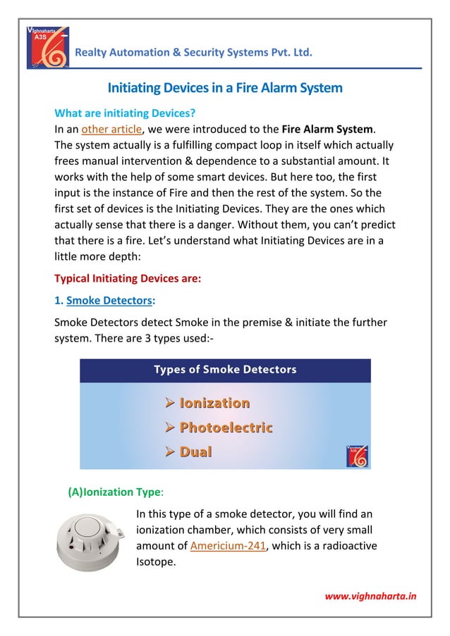 Initiating Devices in a Fire Alarm System | PDF