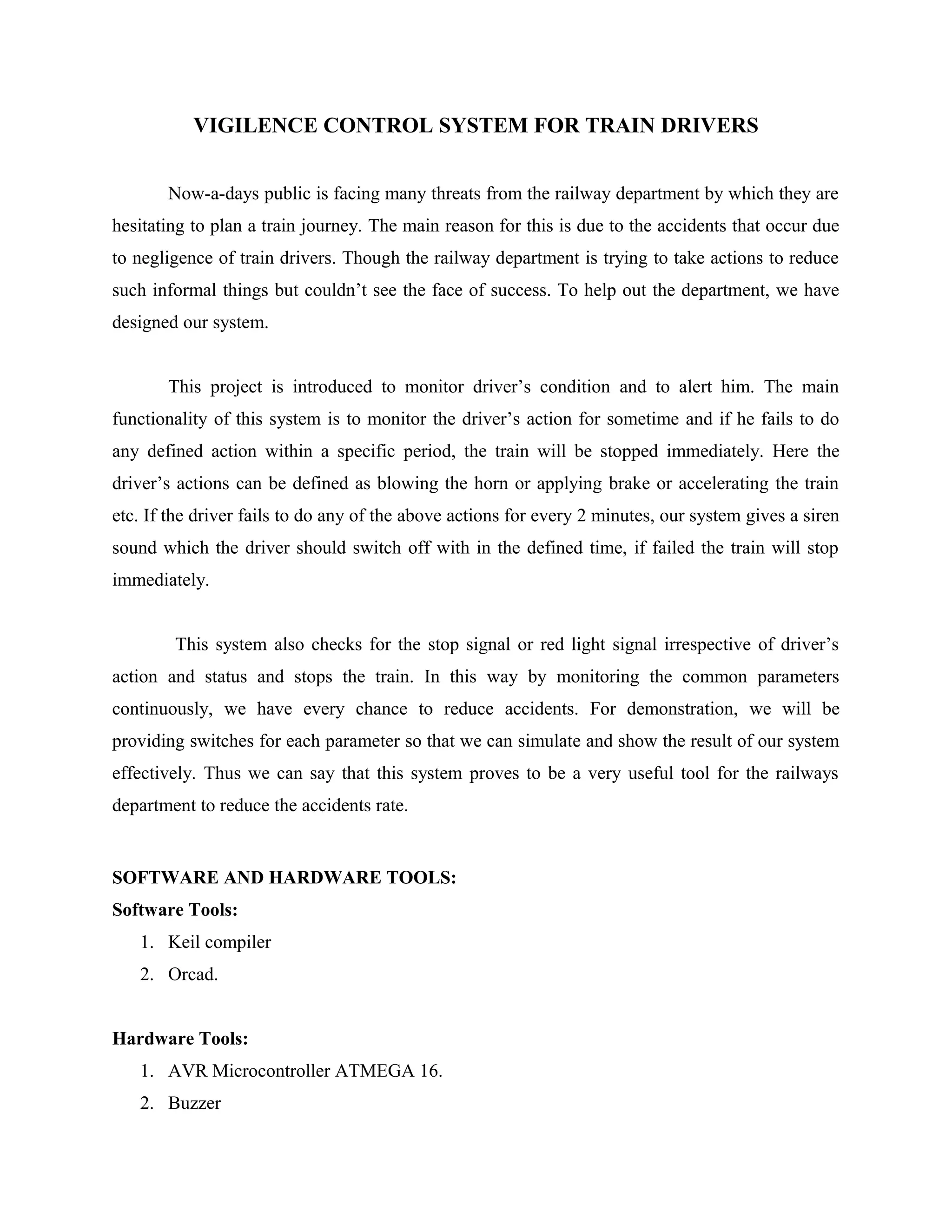 Vigilence control system for train drivers | DOC
