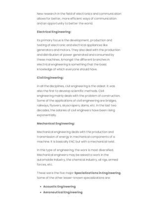 Different Specializations in Engineering | PDF | Civil Engineering ...