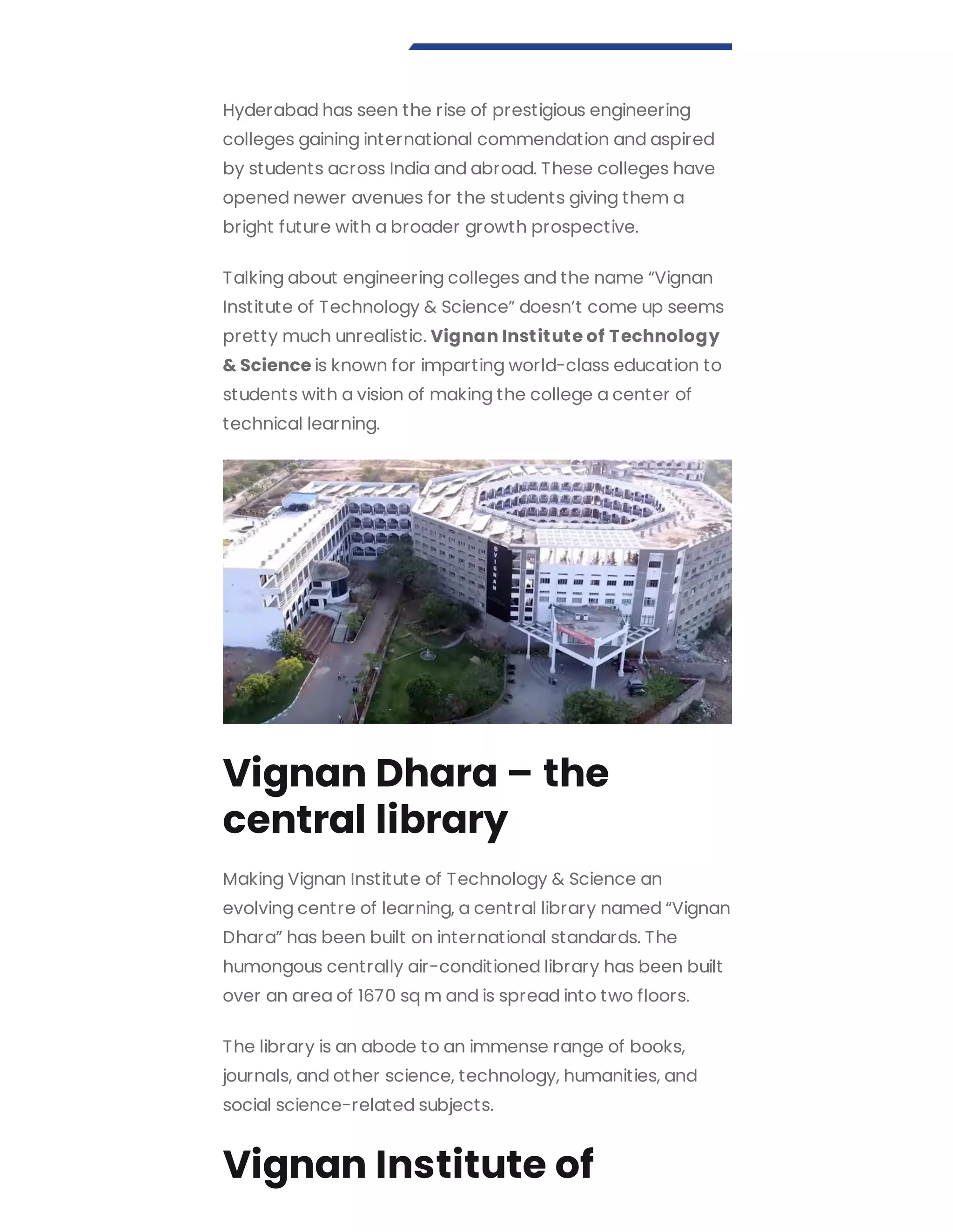 Vignan Institute of Technology & Science – Best Engineering College of Hyderabad | PDF ...