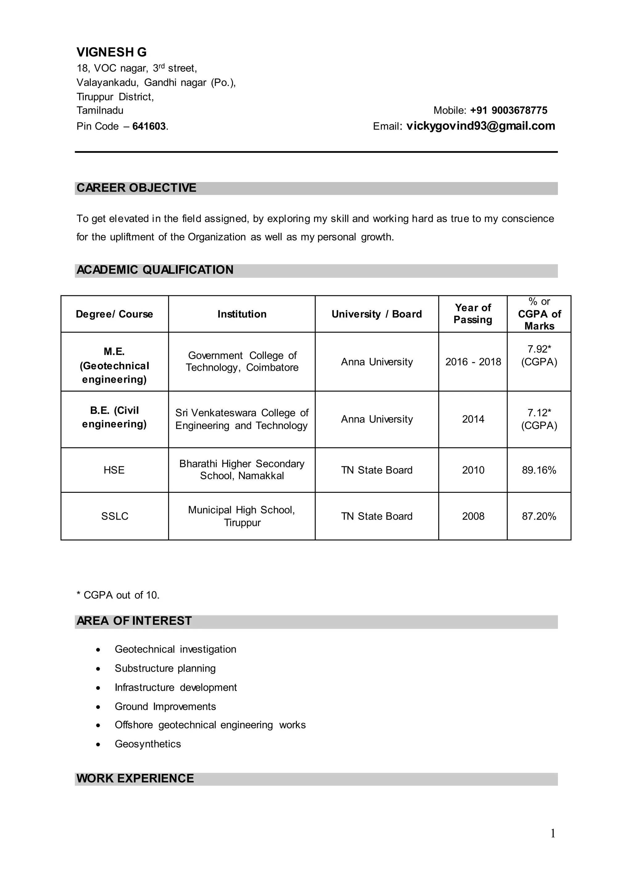 Vignesh resume | PDF | Free Download
