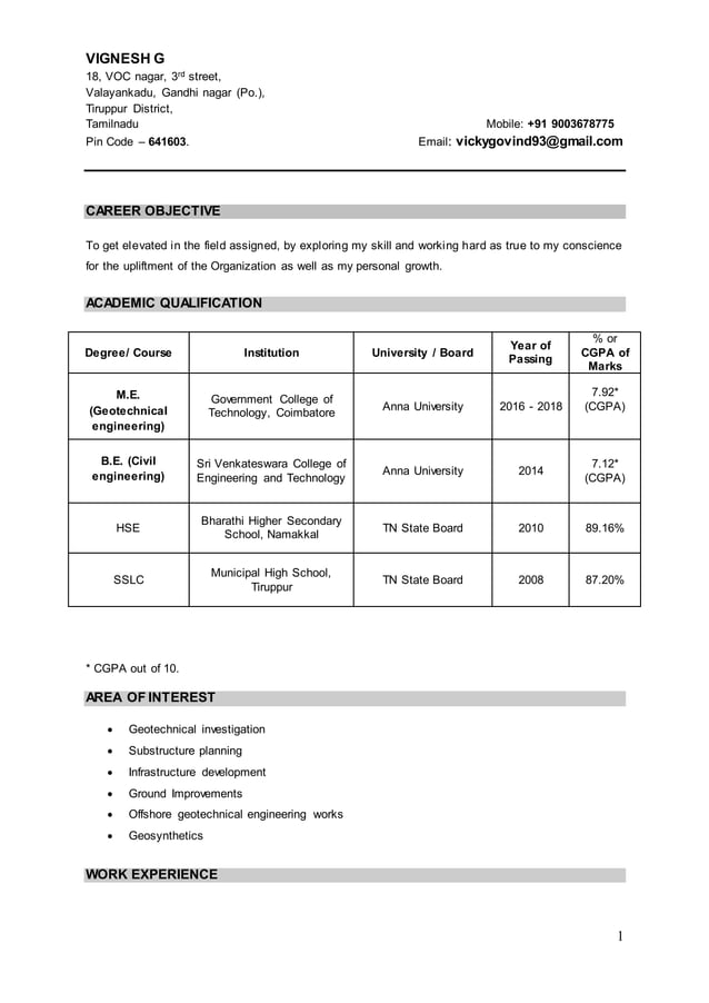 Vignesh resume | PDF | Free Download