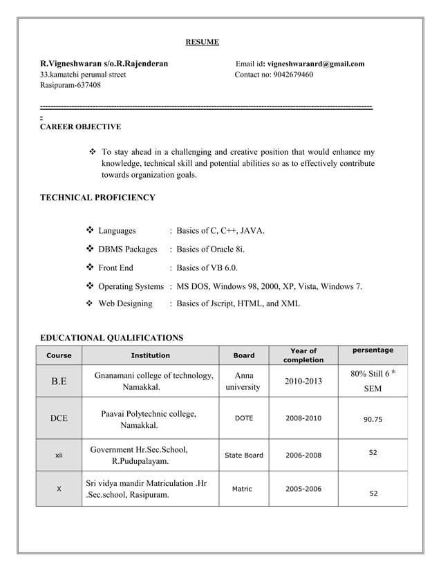 Vigneshwaran resume | DOC