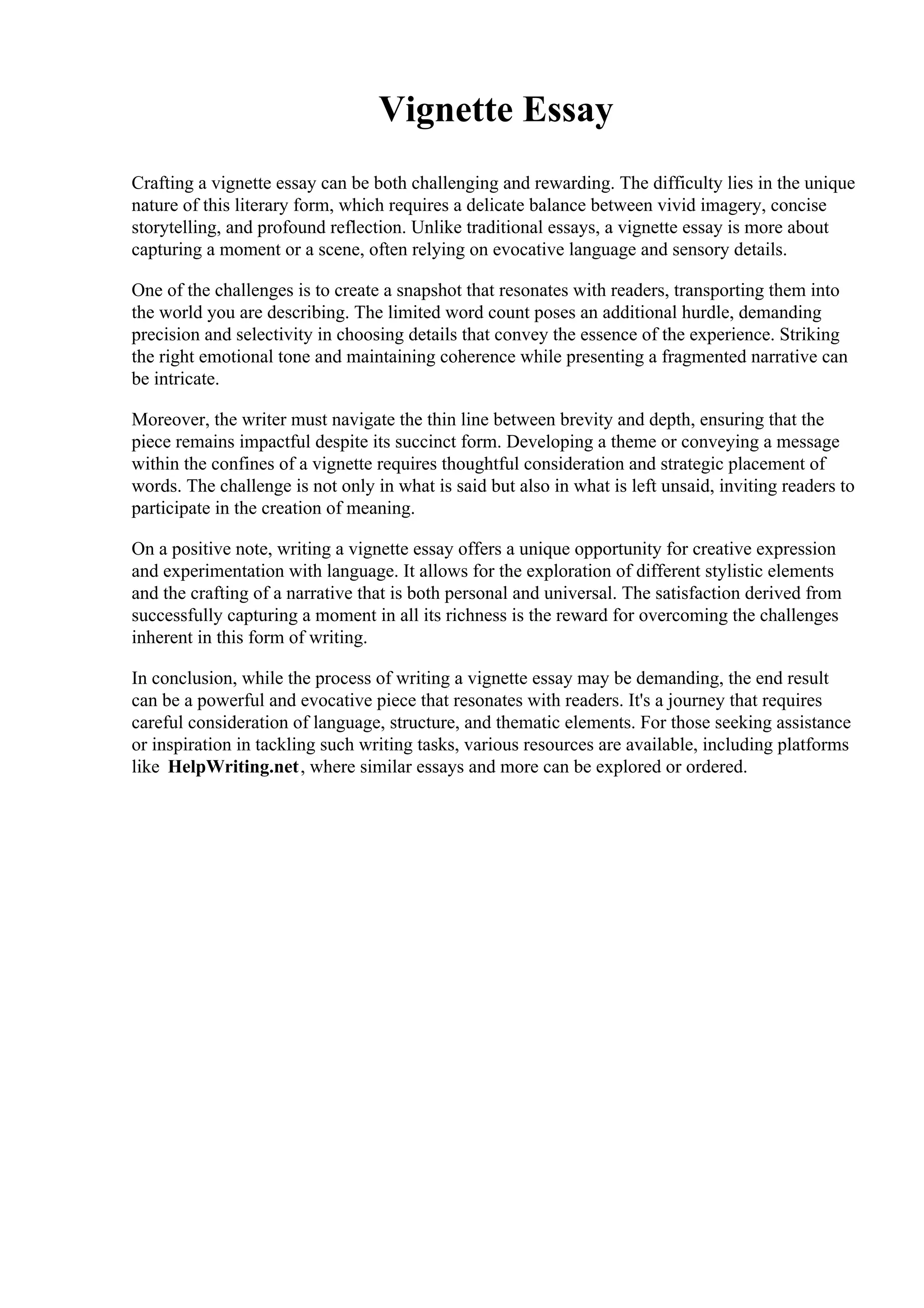 Vignette Essay | PDF | Books and Literature