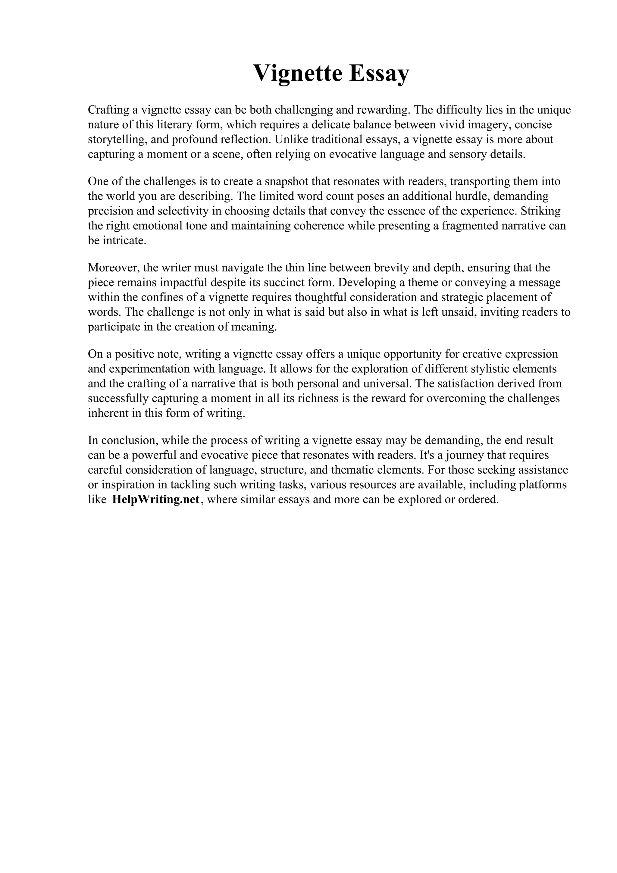 Vignette Essay | PDF