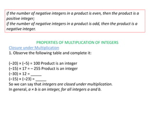 Vii ch 1 integers | PPTX