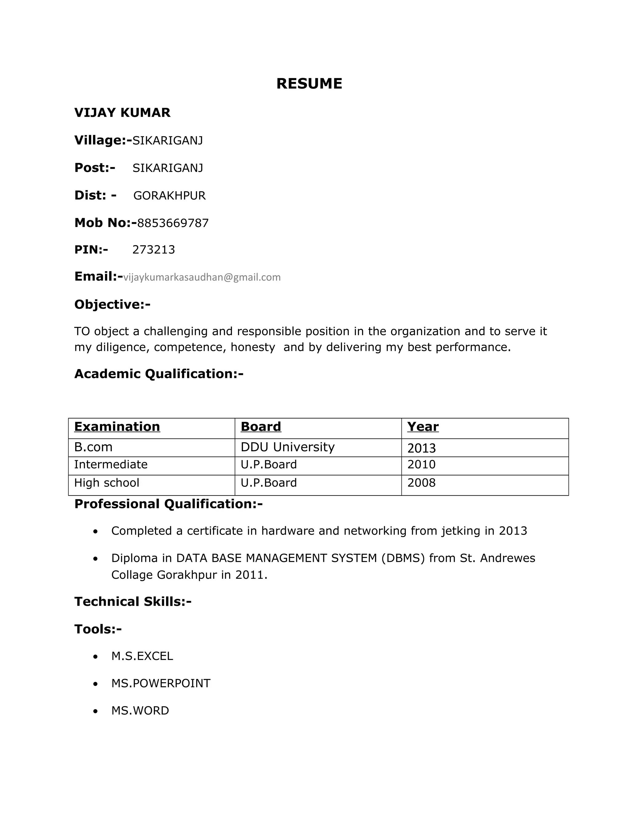 Vijay kumar resume | DOC