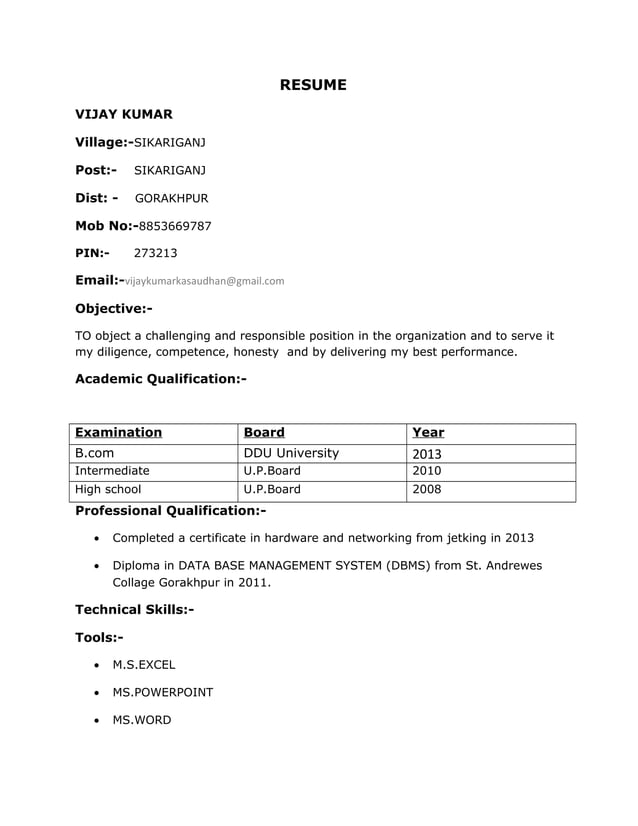 Vijay kumar resume | PDF
