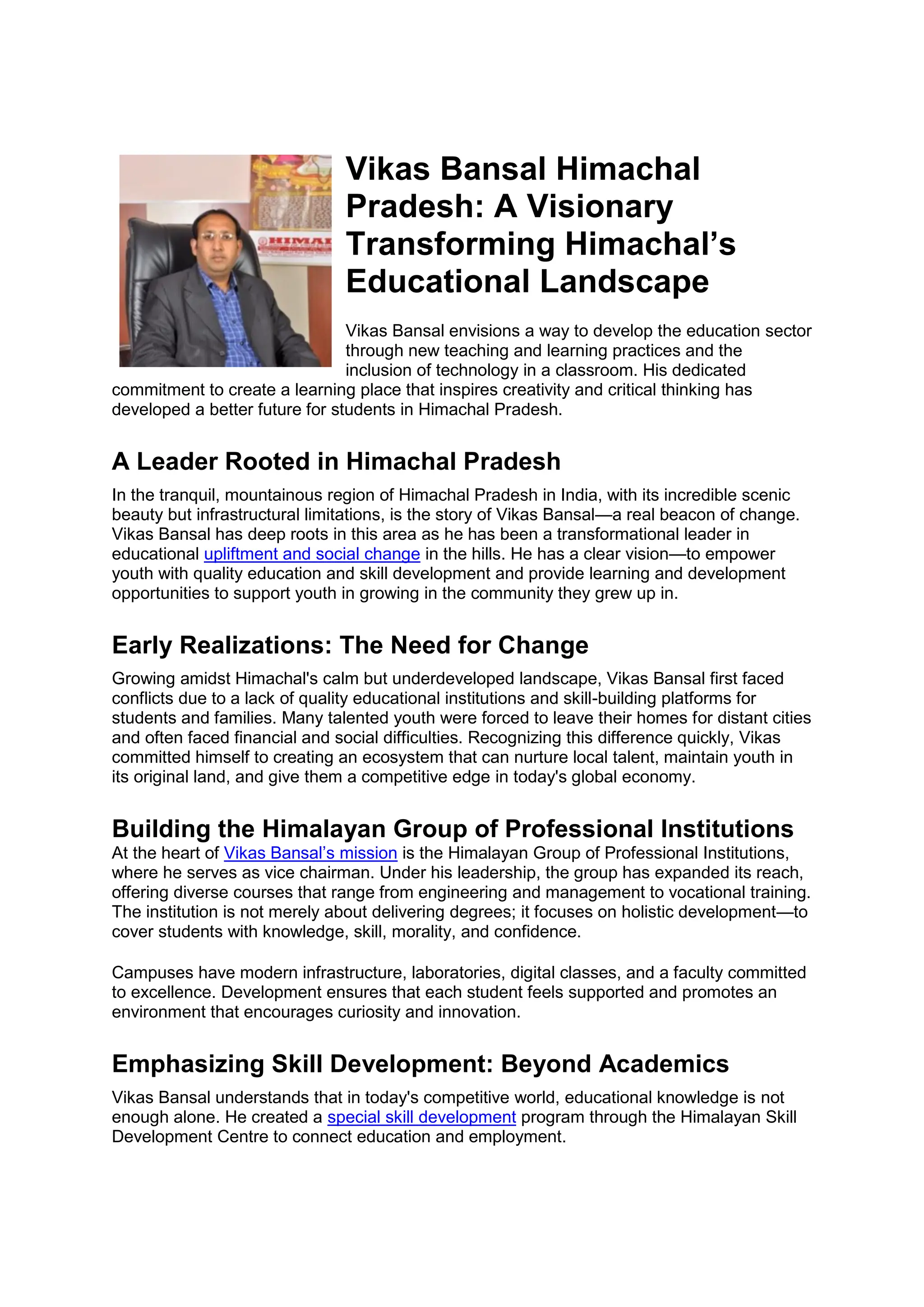 Vikas Bansal Himachal Pradesh: A Visionary Transforming Himachal’s Educational Landscape | PDF
