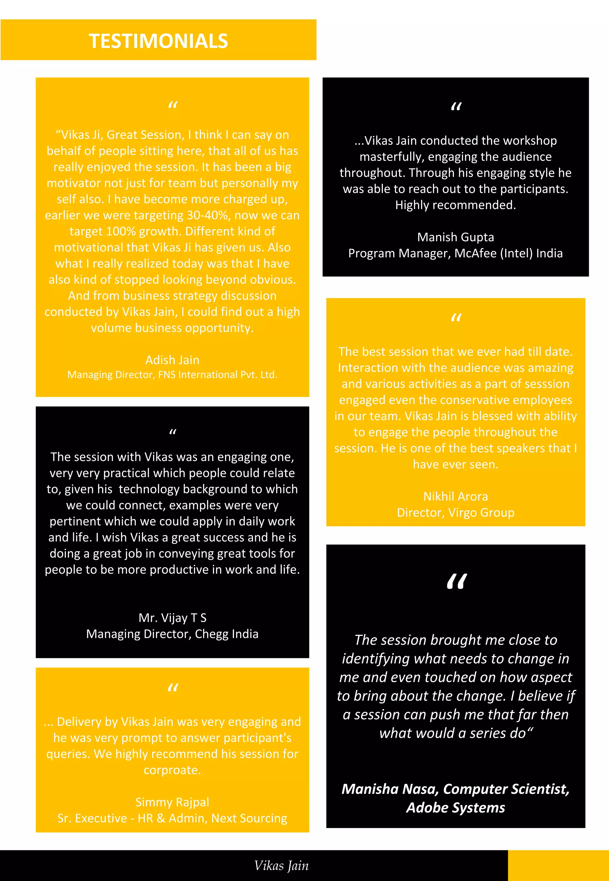 Vikas Jain Speaker Profile : Keynote & Motivational Speaker | PDF