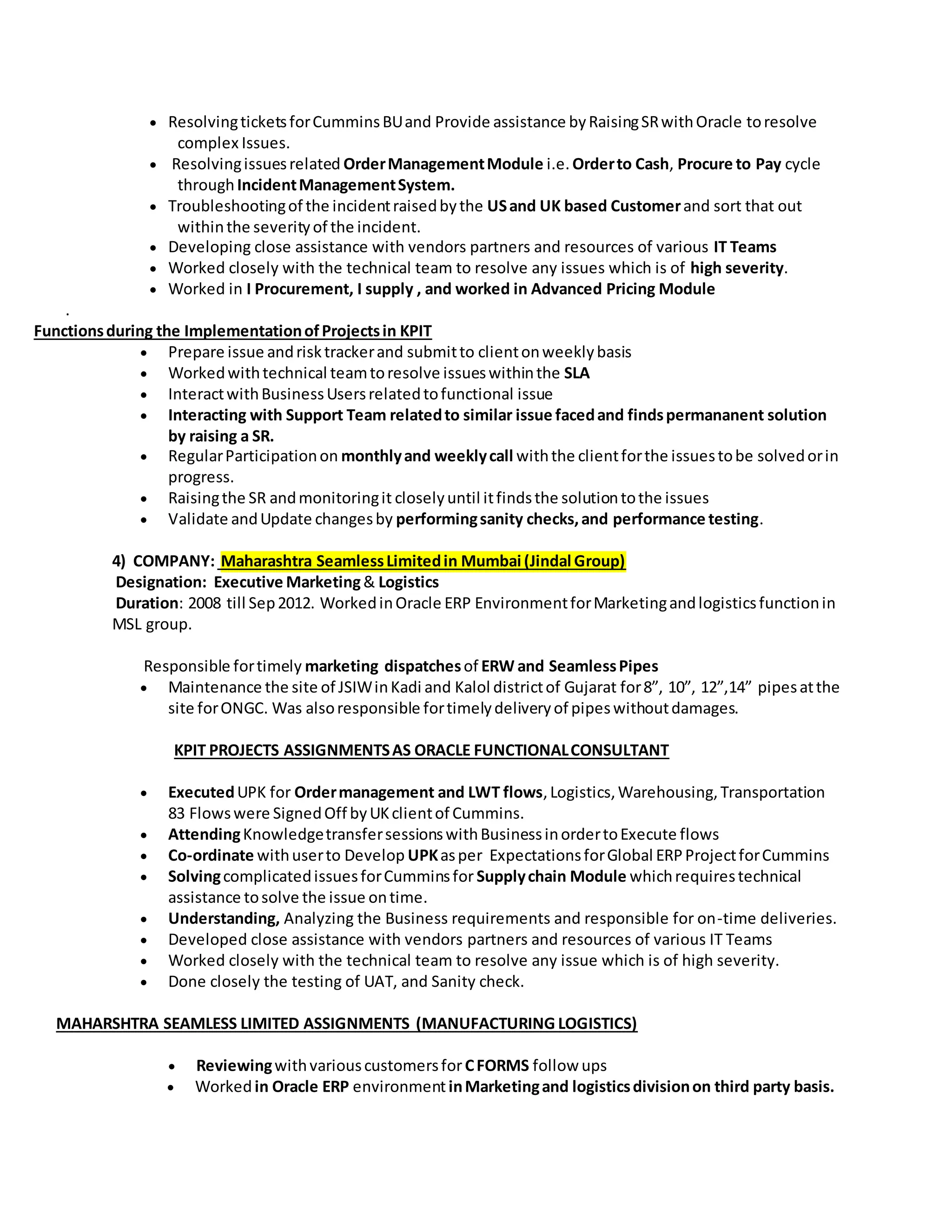 Vikas kapoor resume | DOCX | Information Services Industry | Industries