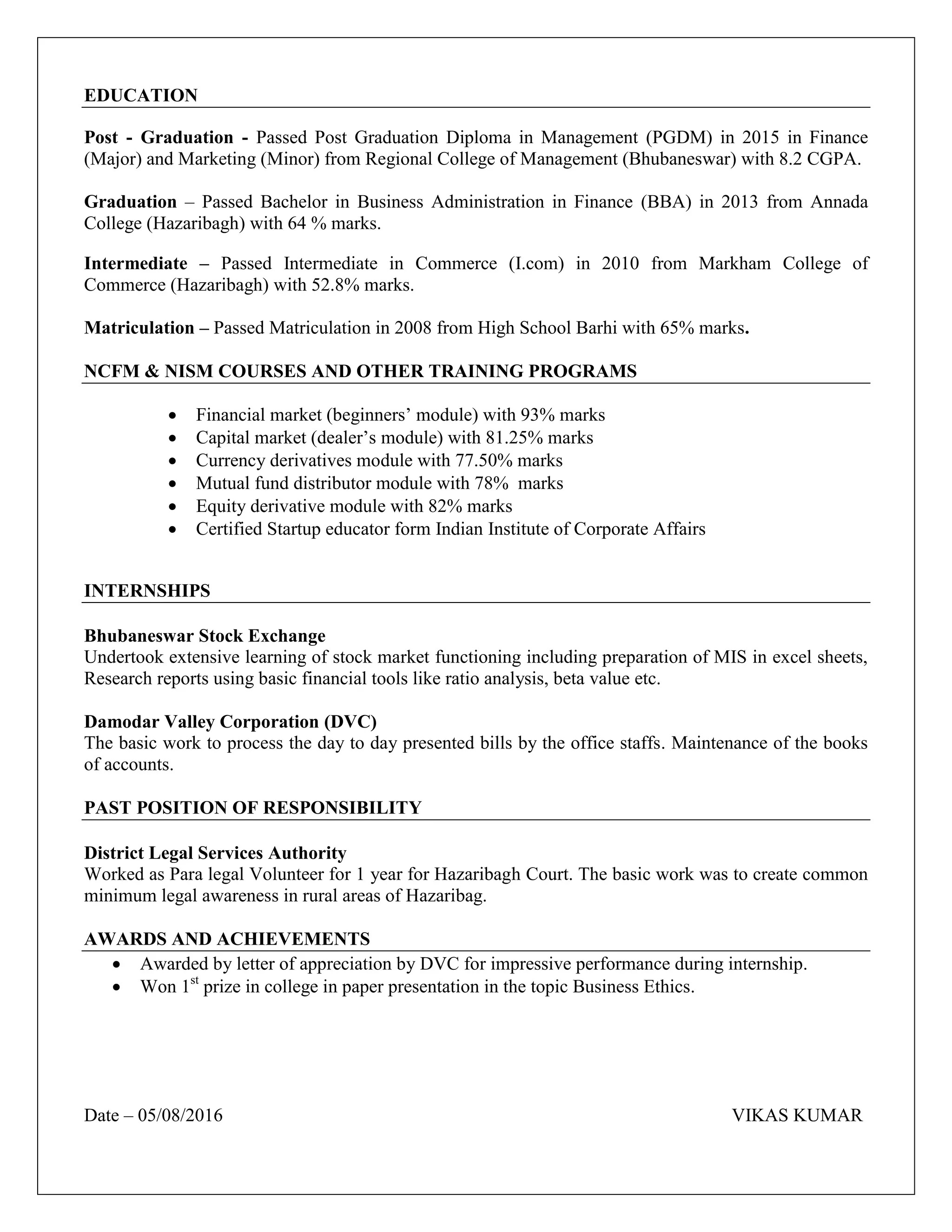 Vikas kumar Resume | PDF