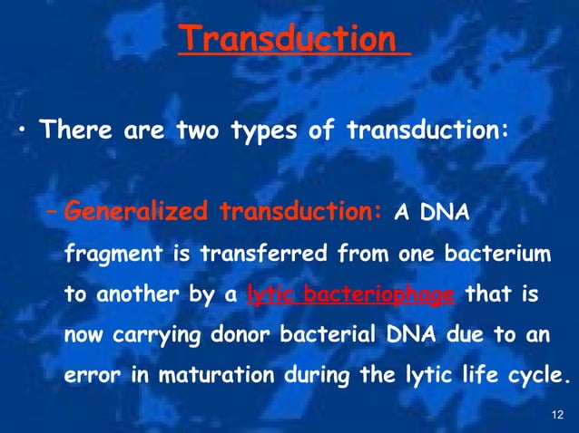 bacterial transduction | PPT | Biological Sciences | Science