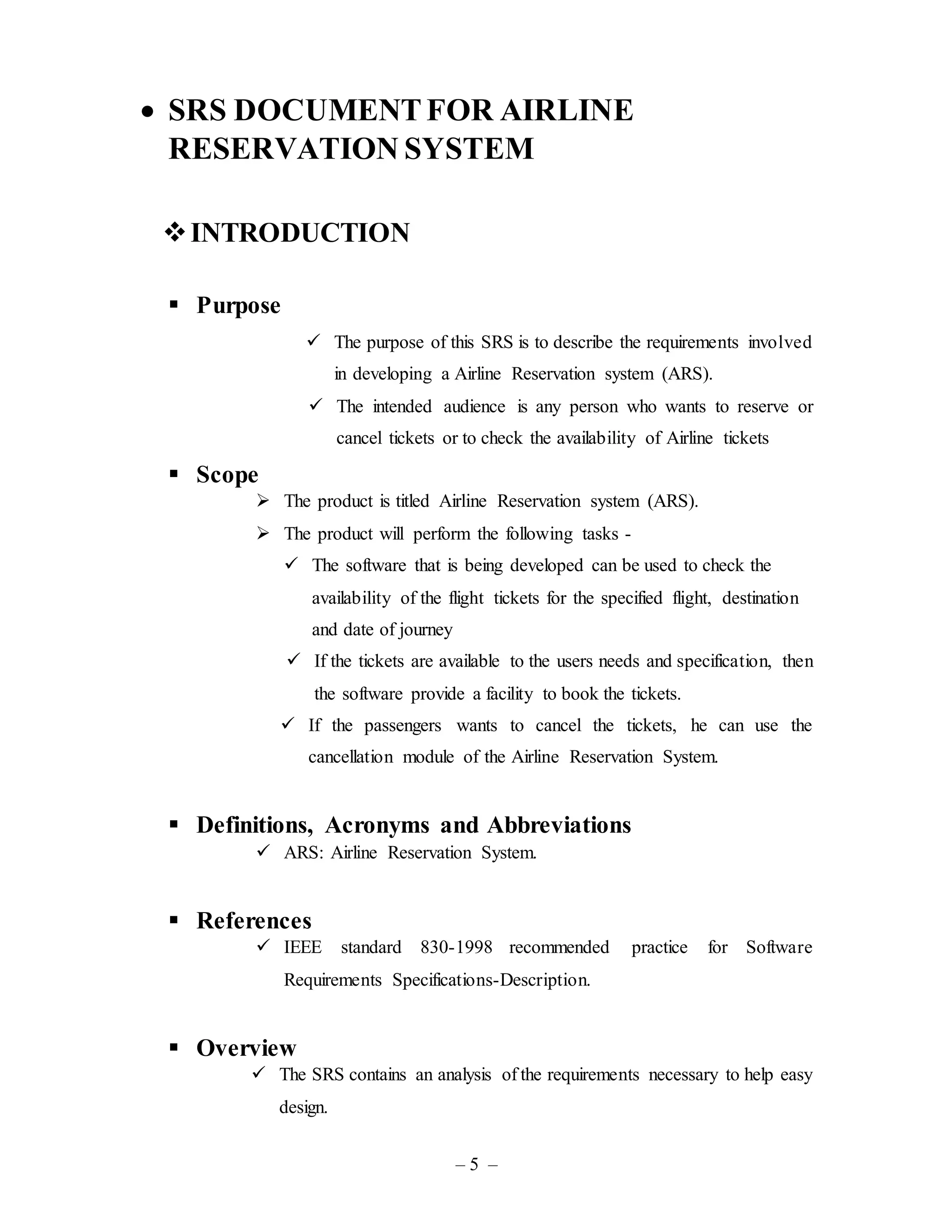 SRS on airline reservation system | DOCX