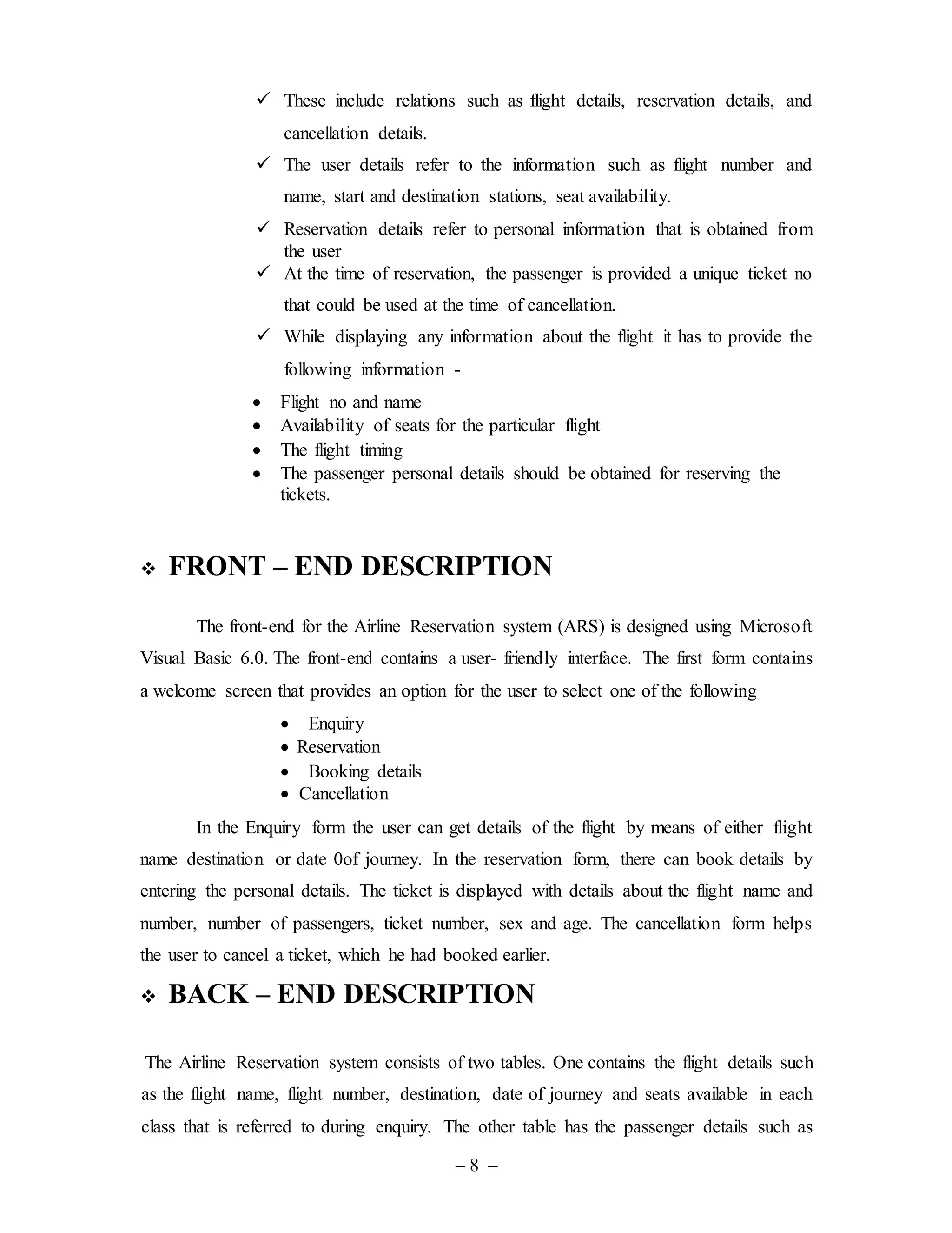 SRS on airline reservation system | DOCX