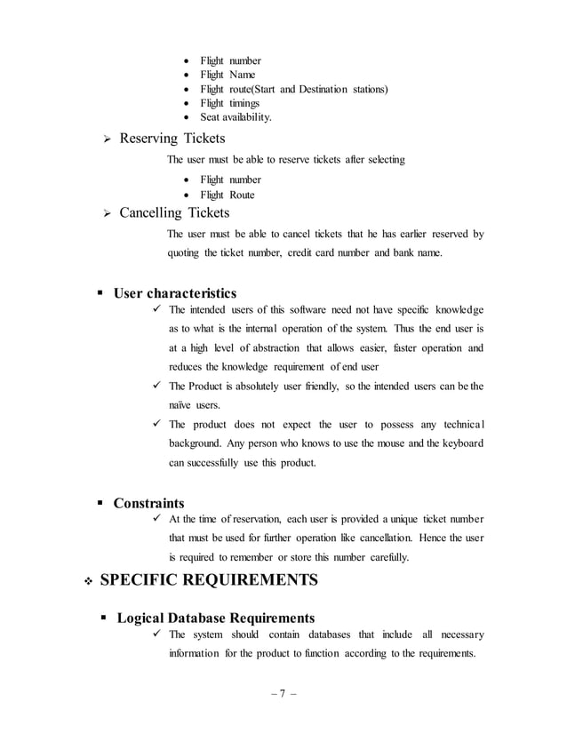 SRS on airline reservation system | DOCX | Databases | Computer Software and Applications