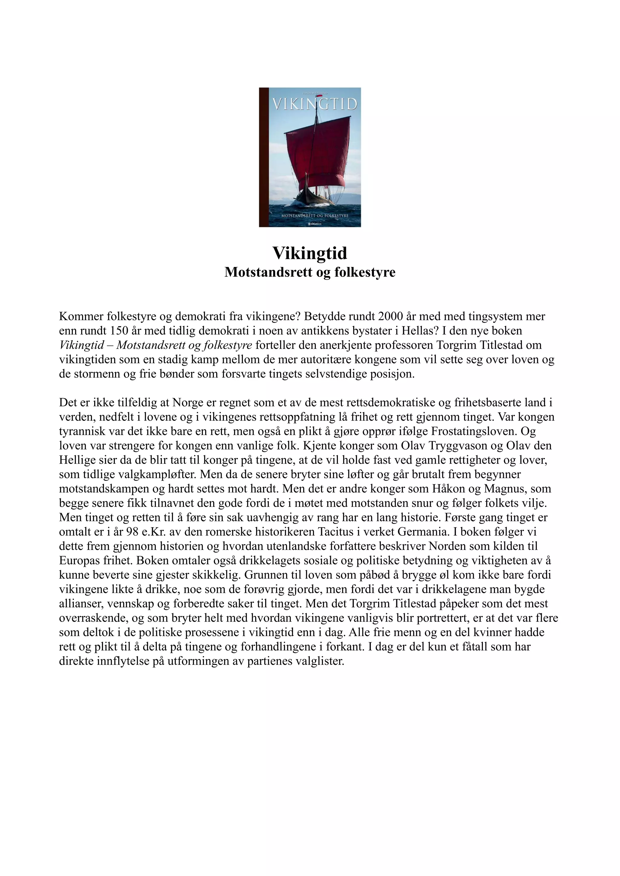 Vikingtid, motstandsrett og folkestyre | PDF