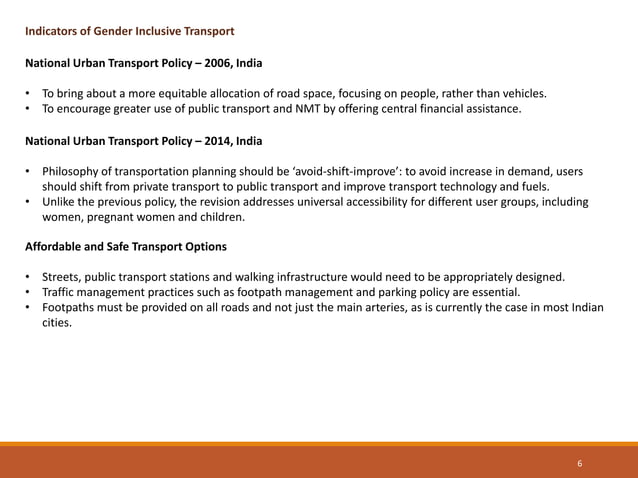 Gender sensitive mobility planning for indian cities | PPTX
