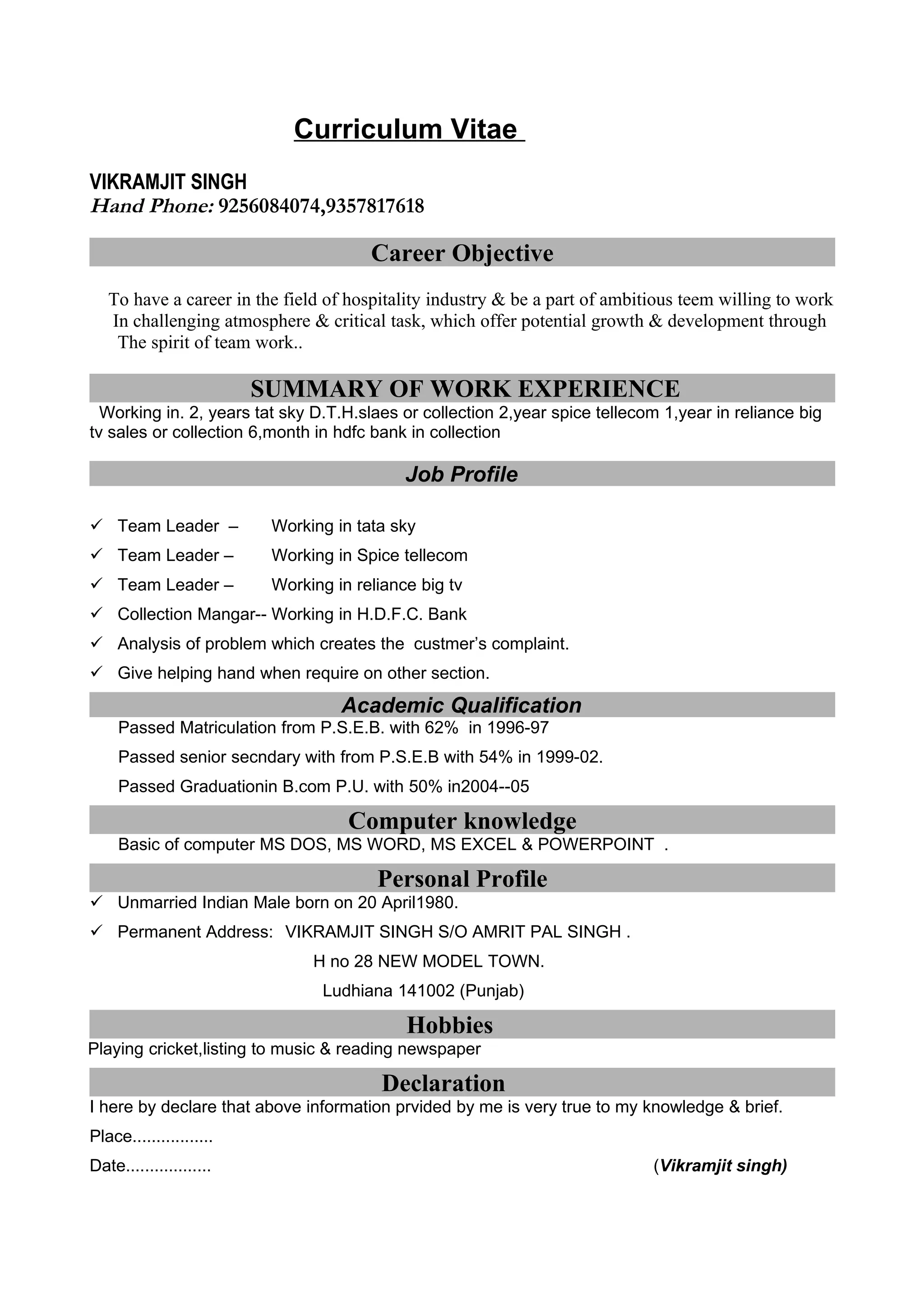 Vikram 's resume | PDF