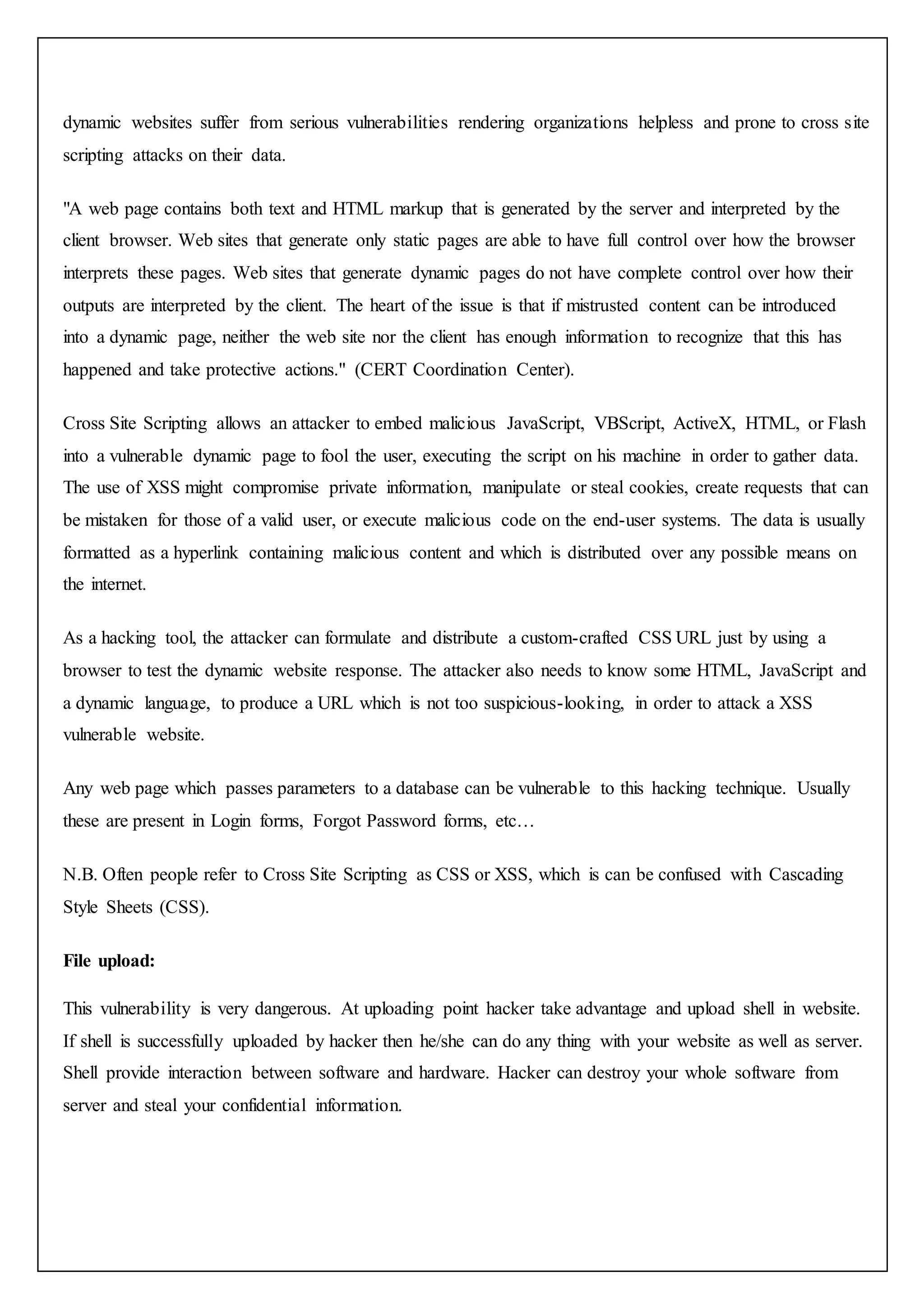 Web Vulnerability Scanner project Report | DOCX