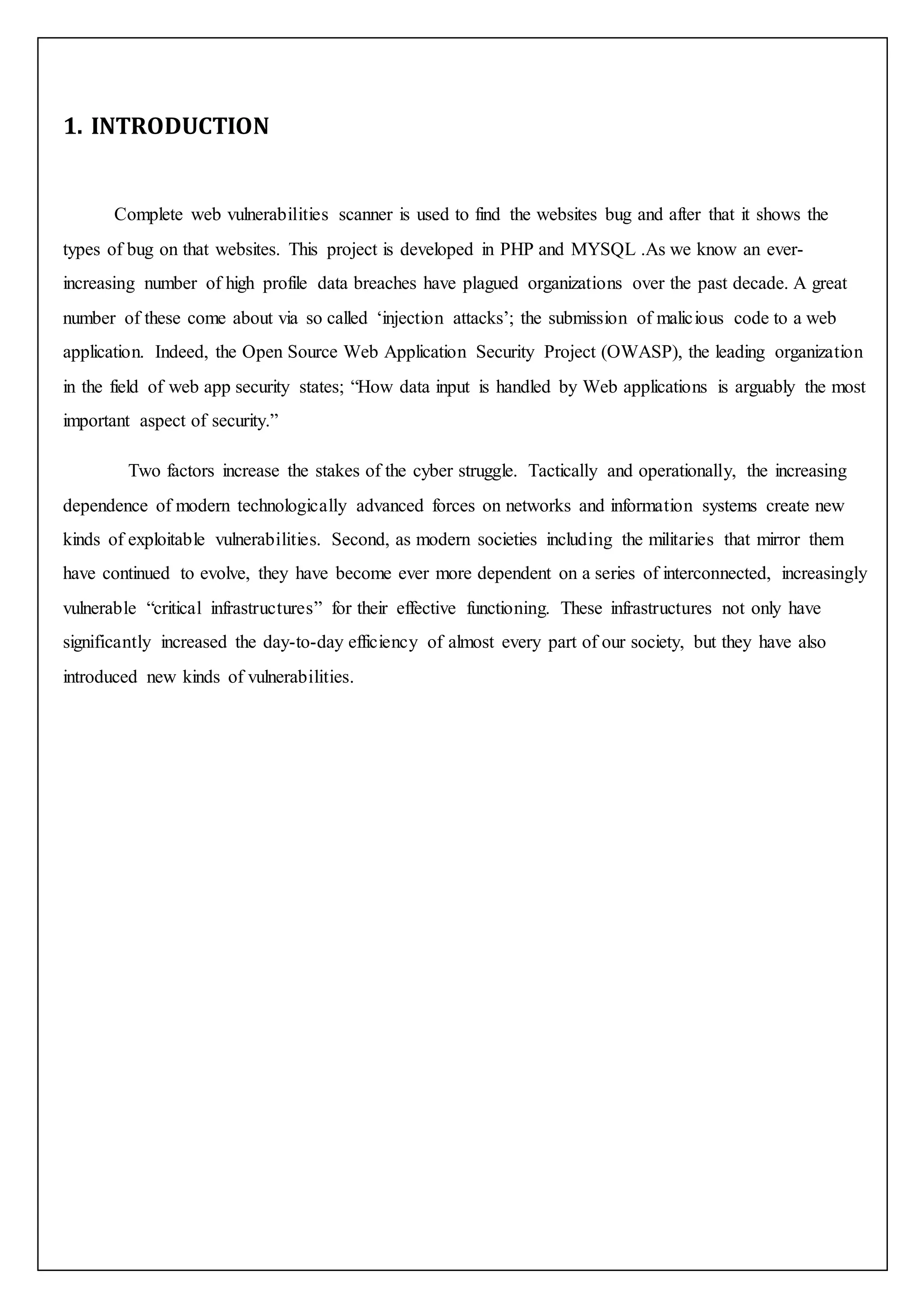 Web Vulnerability Scanner project Report | DOCX