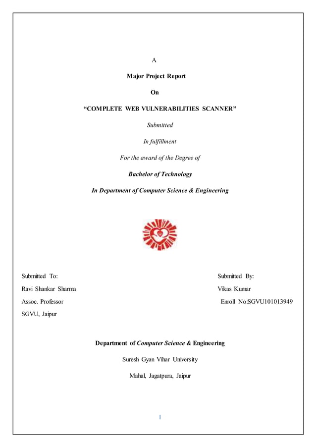 Web Vulnerability Scanner project Report | DOCX | Computer Software and Applications | Computing