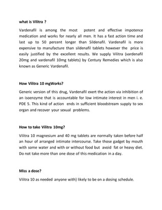 Vilitra 10mg tablet | DOCX | Sexual Health | Diseases and Conditions