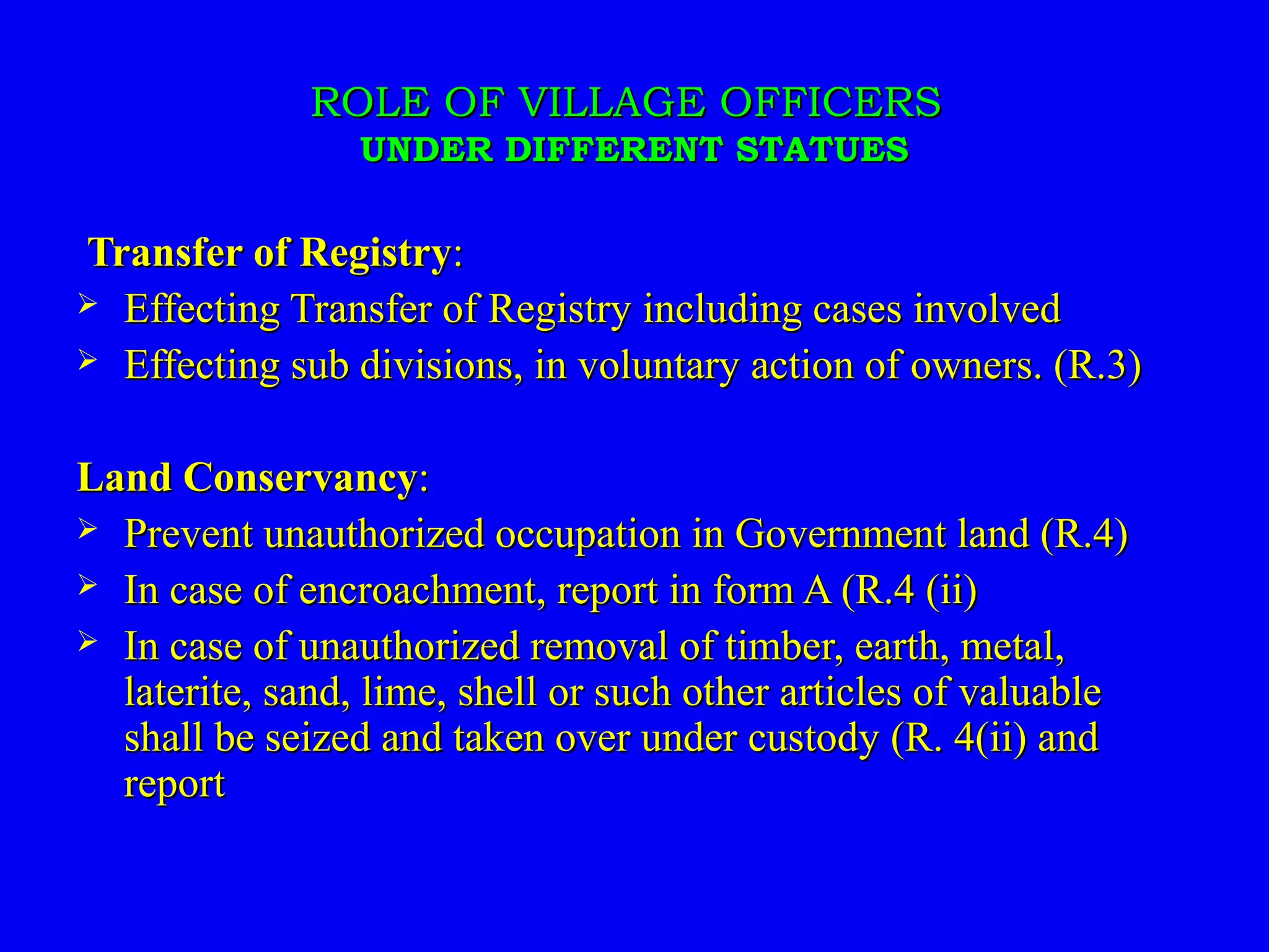 Role of Village Officer in Kerala Land Revenue Administration. | PPT