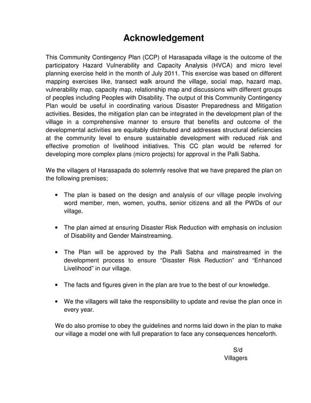 Village Disaster Management Plan (VDMP) | PDF