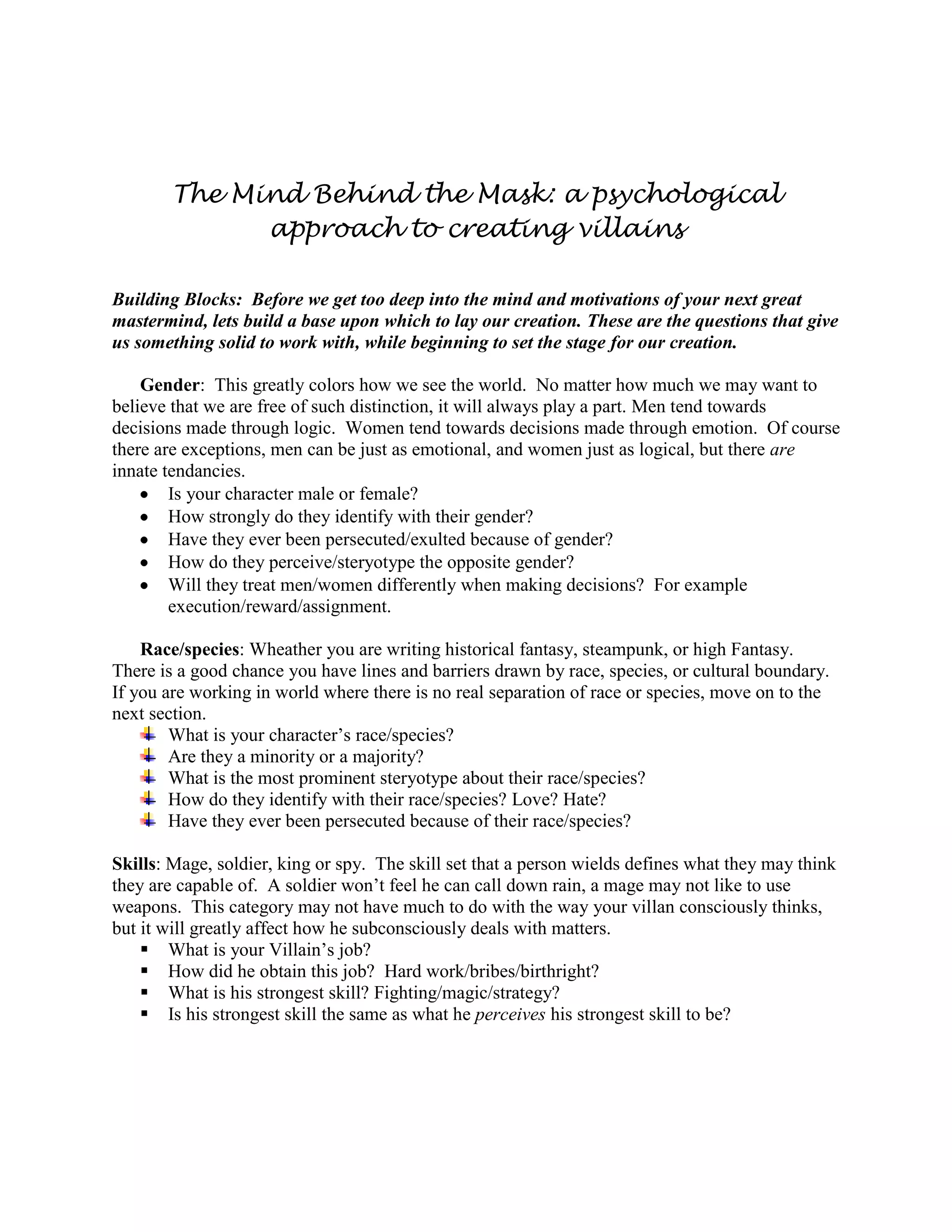 Villain workshop - outline | DOCX