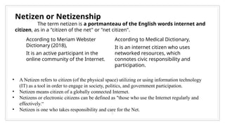 Netizenship and netiquette online communities | PPTX