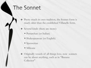 Villanelles and sonnets | PPTX